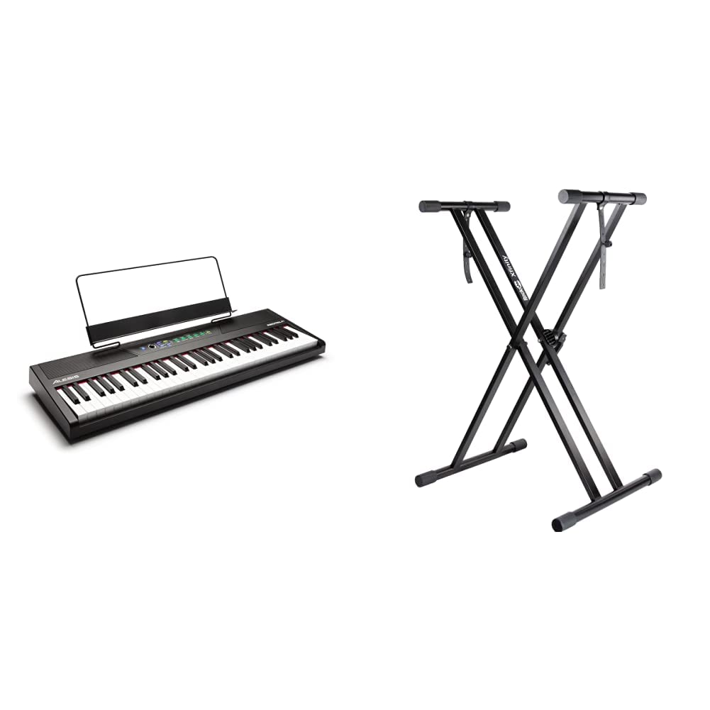 Alesis Recital 61 β 61 Key Digital Piano Keyboard & RockJam Xfinity Heavy-Duty, Double-X, Pre-Assembled, Infinitely Adjustable Piano Keyboard Stand with Locking Straps