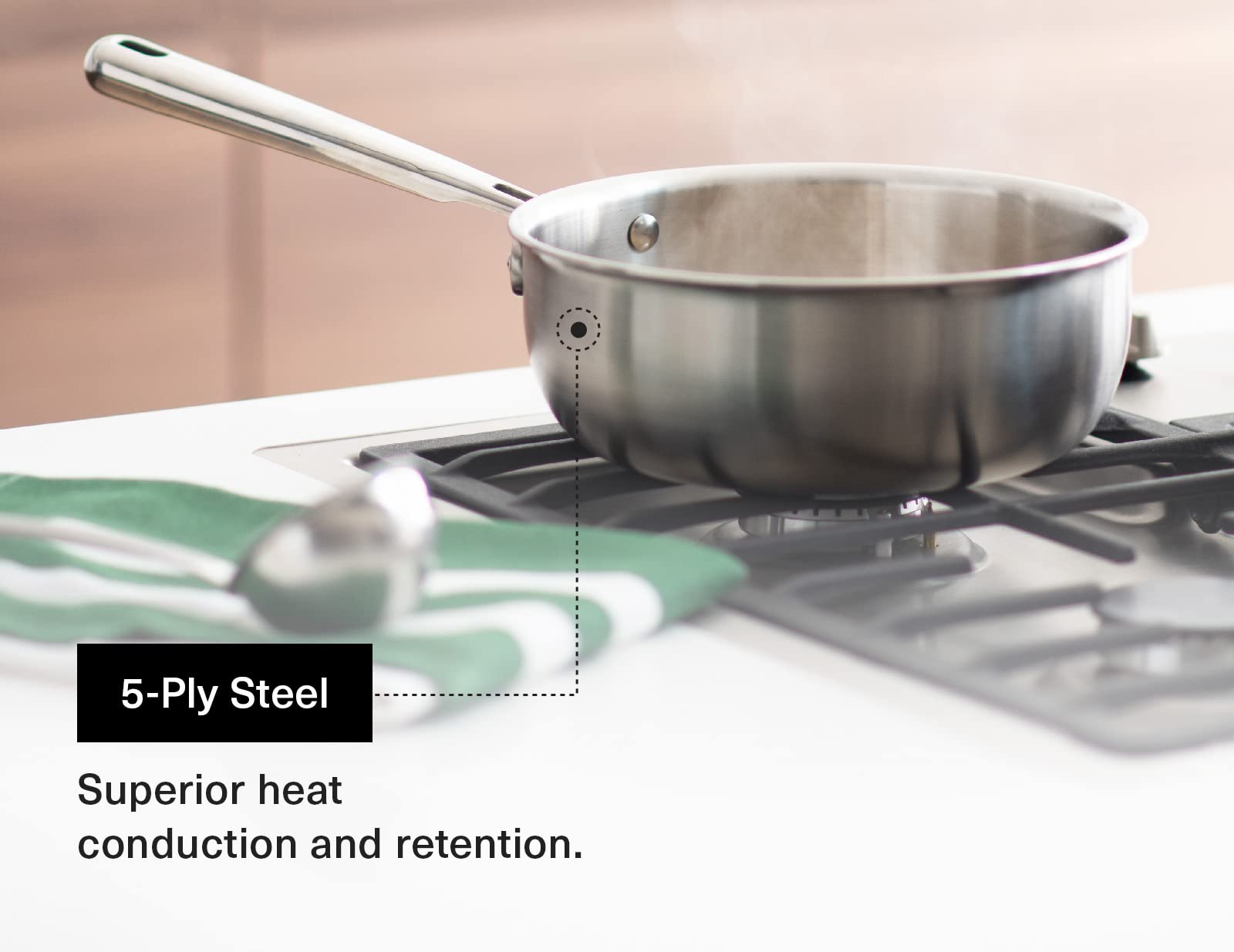Misen 2 QT Stainless Steel Saucier Pan with Lid - 5-Ply Steel Sauce Pan