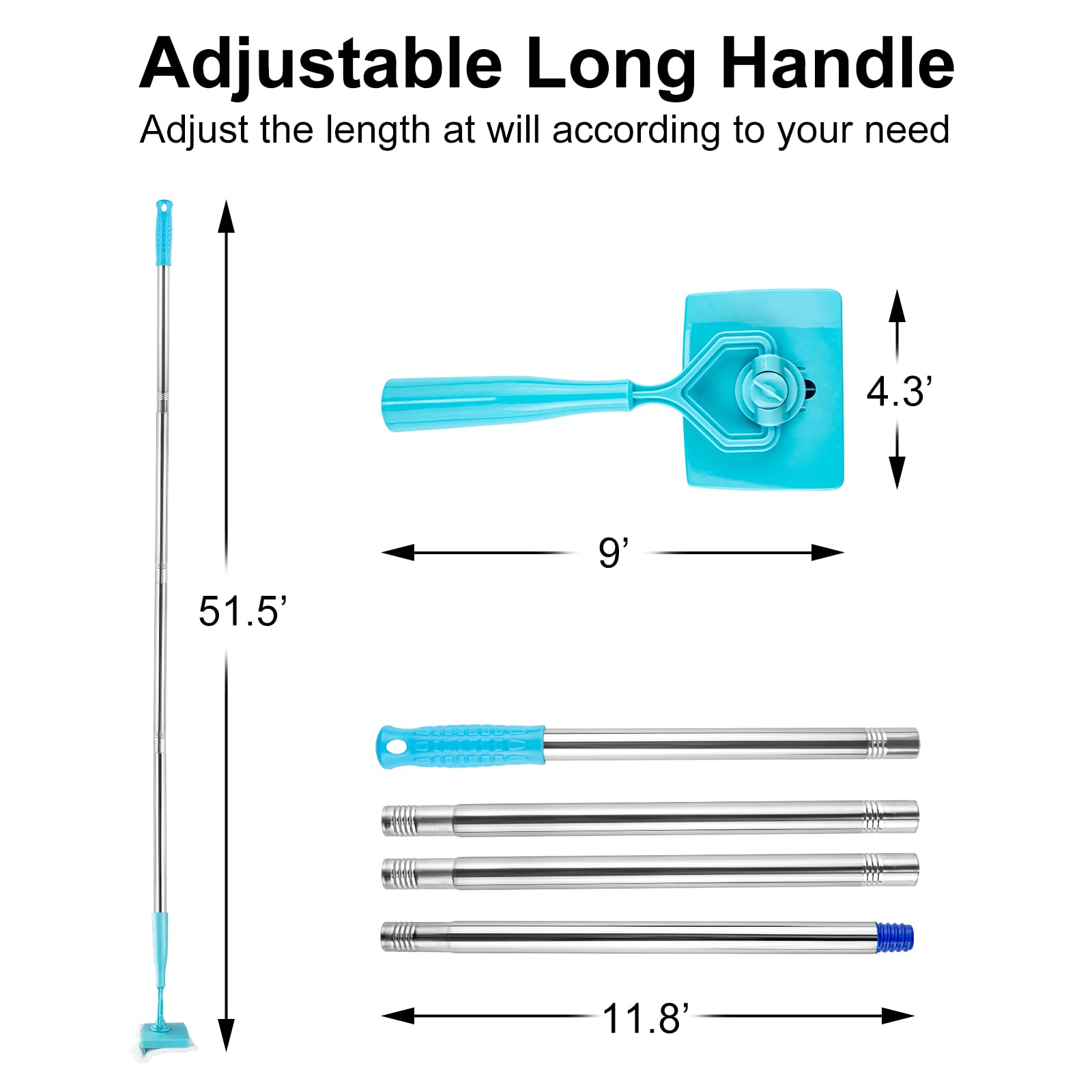 Baseboard Cleaner Tool with Handle, Molding Cleaning Tool, Baseboard Duster for Wall Cleaning with Extension Pole 51.5" and 2 Reusable Mop Cleaning Pads for Household, Wall, Kitchen Cleaning