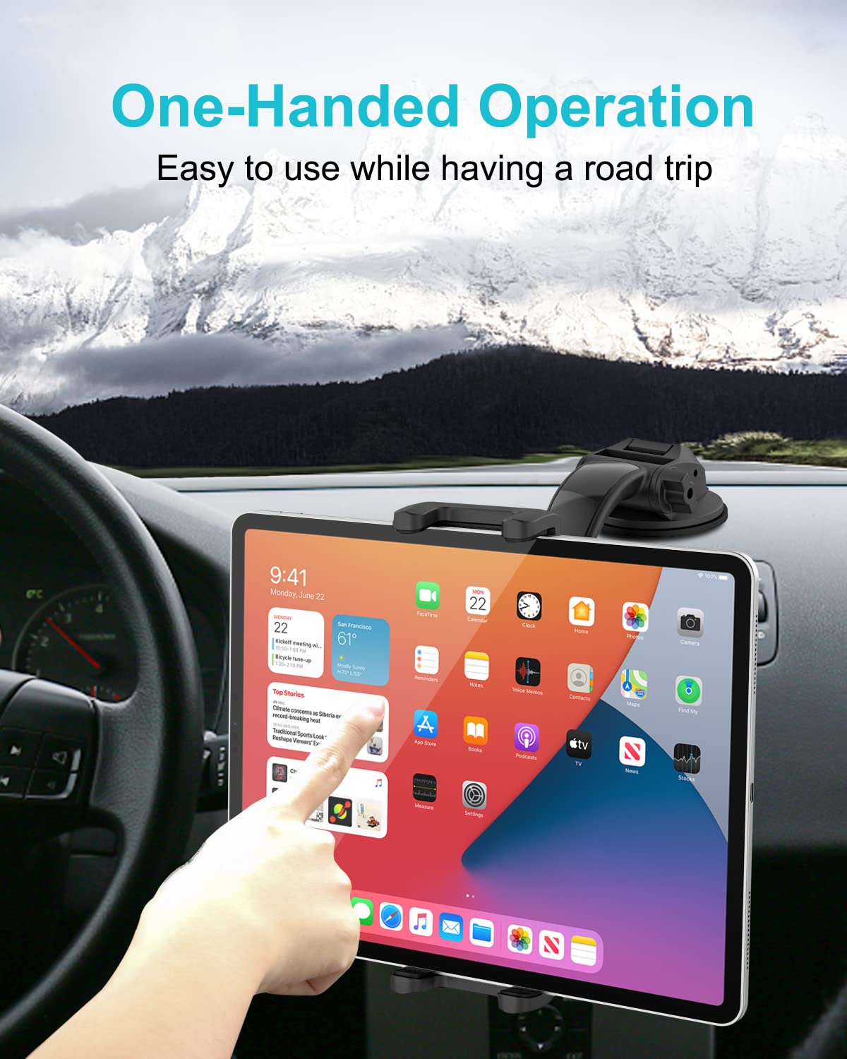 Aozcu Dashboard Car Tablet Mount for Truck, Strong Sticky Suction Cup iPad Holder, Dash Tablet Stand with Adjustable Arm for iPad Pro 12.9 11 Mini Air 5 4, Galaxy Tabs, iPhone, 4-13" Tablets & Phones