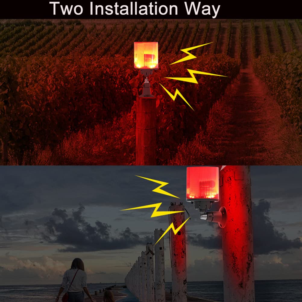 Aolyty Solar Warning Lights 110db Sound Solar Strobe Alarm Light IP55 Waterproof Security Siren Light Flashing Red Light with Recording Function for Farm Barn Yard Orchard Construction Sites