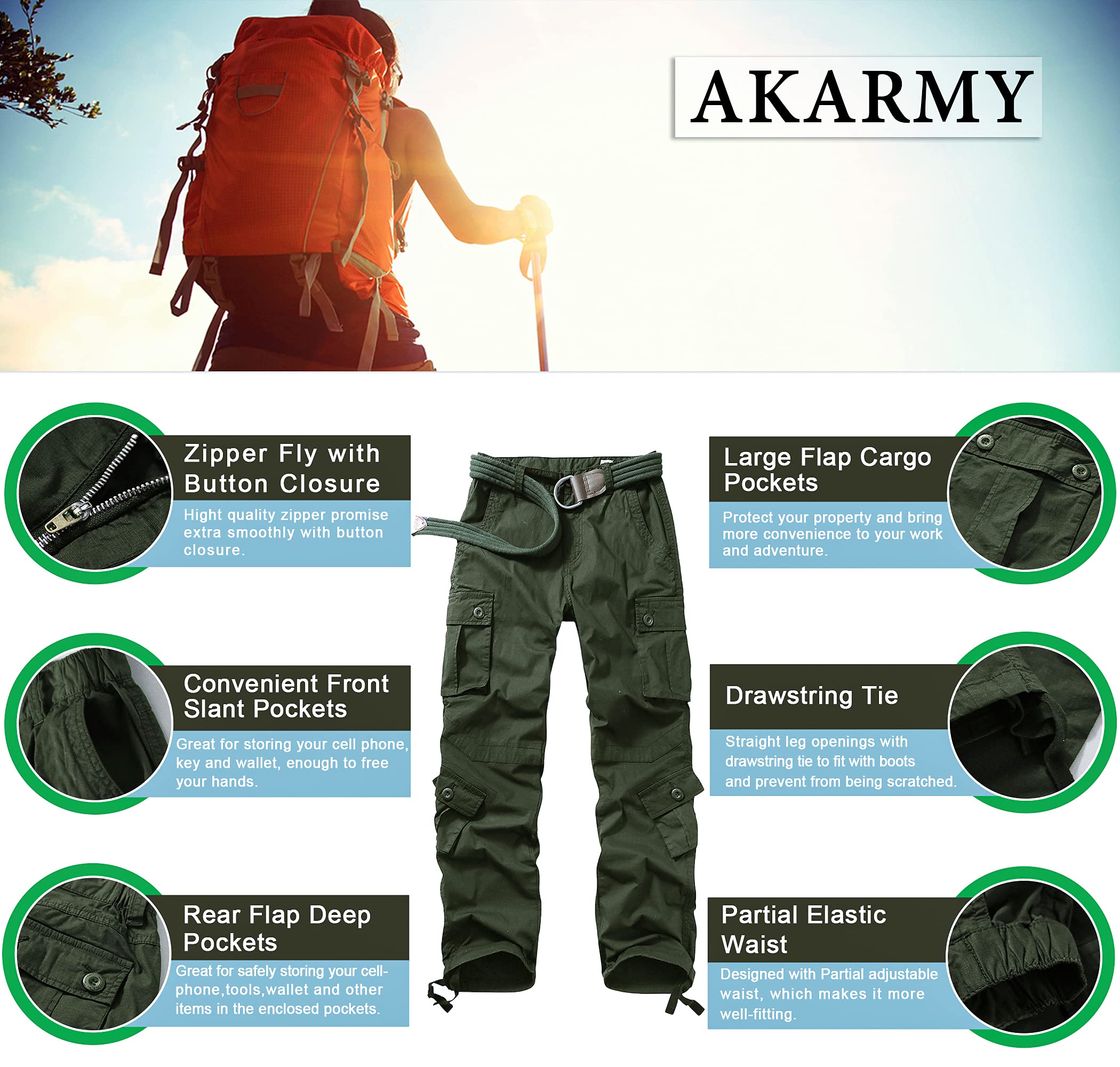AKARMY Womens Cargo Pants with Pockets, Outdoor Casual Ripstop Military Combat Construction Work Pants 2040 ArmyGreen