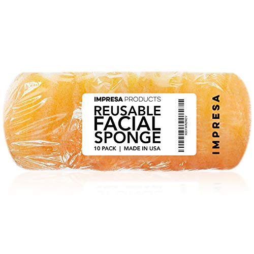 IMPRESA 10 Pack Facial Sponge for Daily Cleansing and Gentle Exfoliating - Buff Style Exfoliating Pads for Removing Dead Skin, Dirt and Makeup - Reusable Puf, Made in The USA