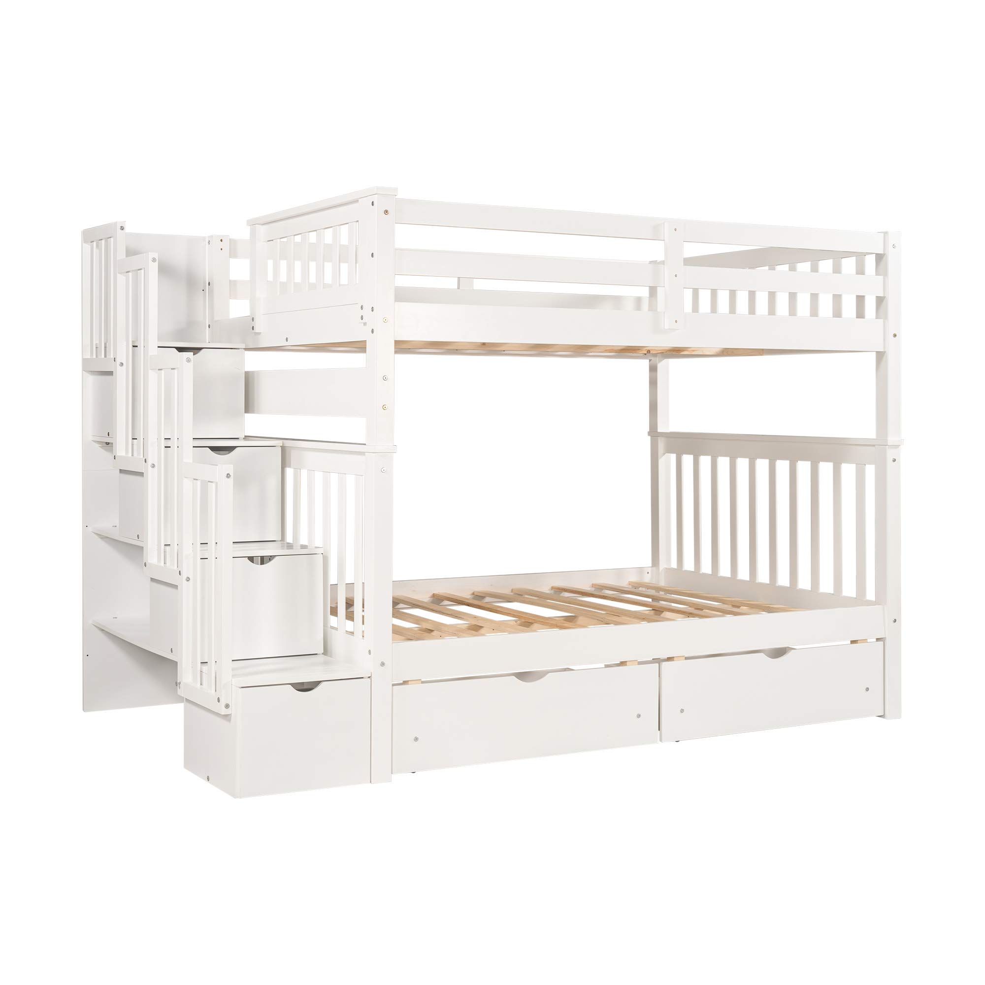 Harper & Bright Designs Full Over Full Bunk Bed with 6 Storage Drawers, Wooden Full Bunk Beds with Stairway and Shelves, Detachable Bunk Bed for Kids, Teens, Adults Boys & Girls (New, White)