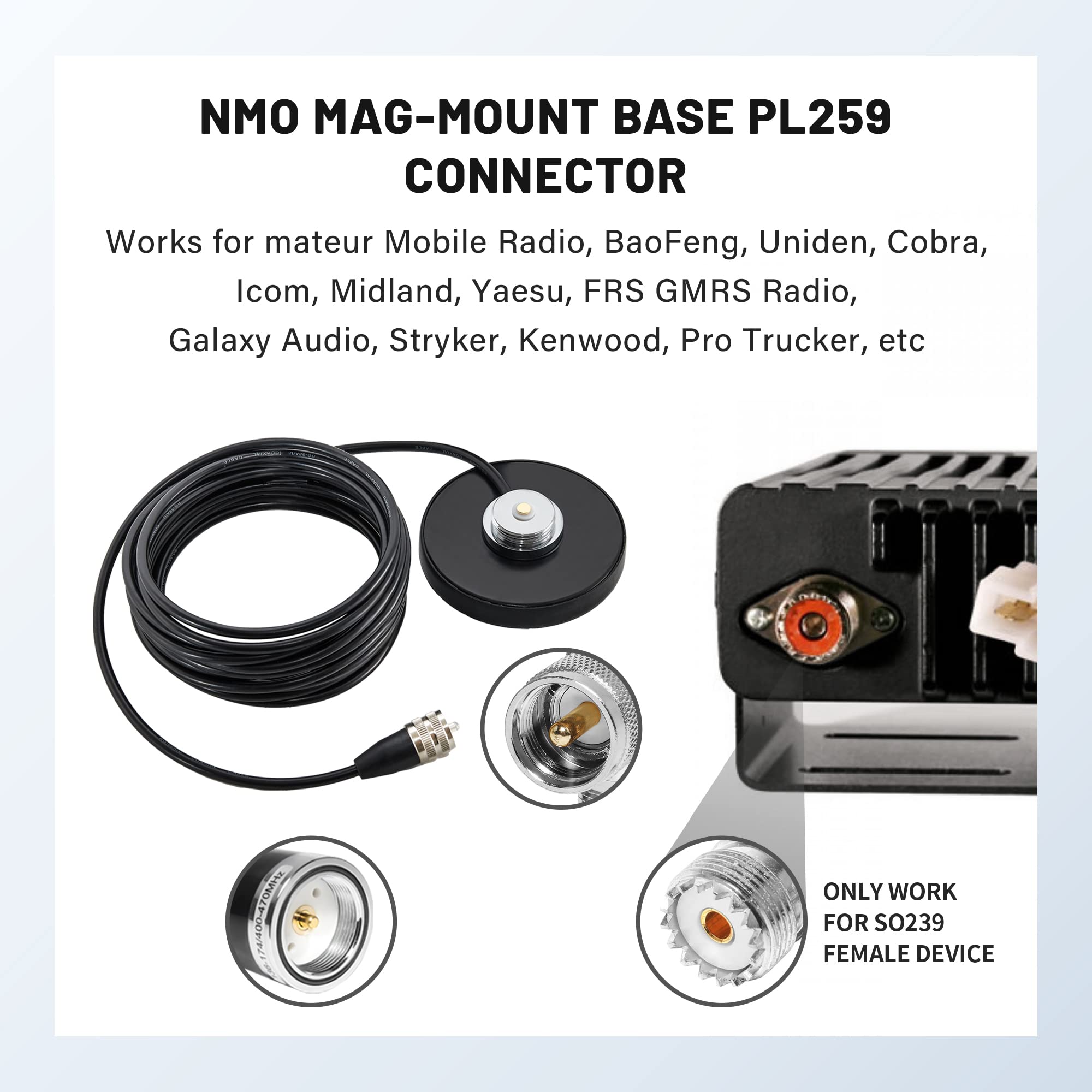 Anina 3.5 Inch NMO Dual Band VHF UHF Antenna with Magnetic Antenna Base PL-259 RG58 Coaxial Cable NMO Mount Cap for CB Ham Radio Marine Two Way Radio