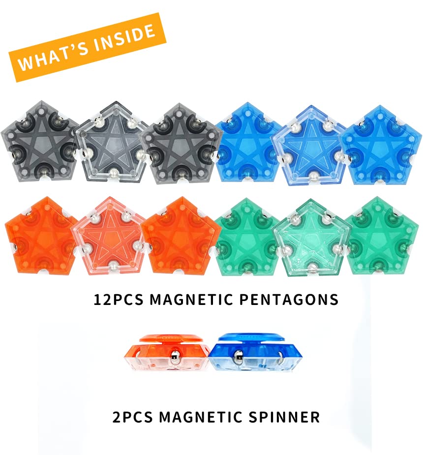 AOOMO Magnetic Fidget Spinner Toys 14-Piece Set,Puzzle Balls Building Blocks,Stress Reduction and Anxiety Relief Hand Spinner for Adults Kids…