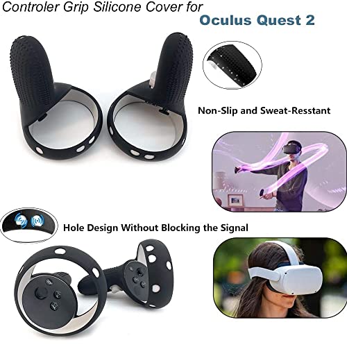 Accessories Bundle for Oculus Quest 2, Silicone Face Cover Pad for Oculus Quest 2 with 1 Silicone VR Face Cover Replace & 1 Lens Protective Cover and 2 Touch Controller Grip Covers Set (Black)