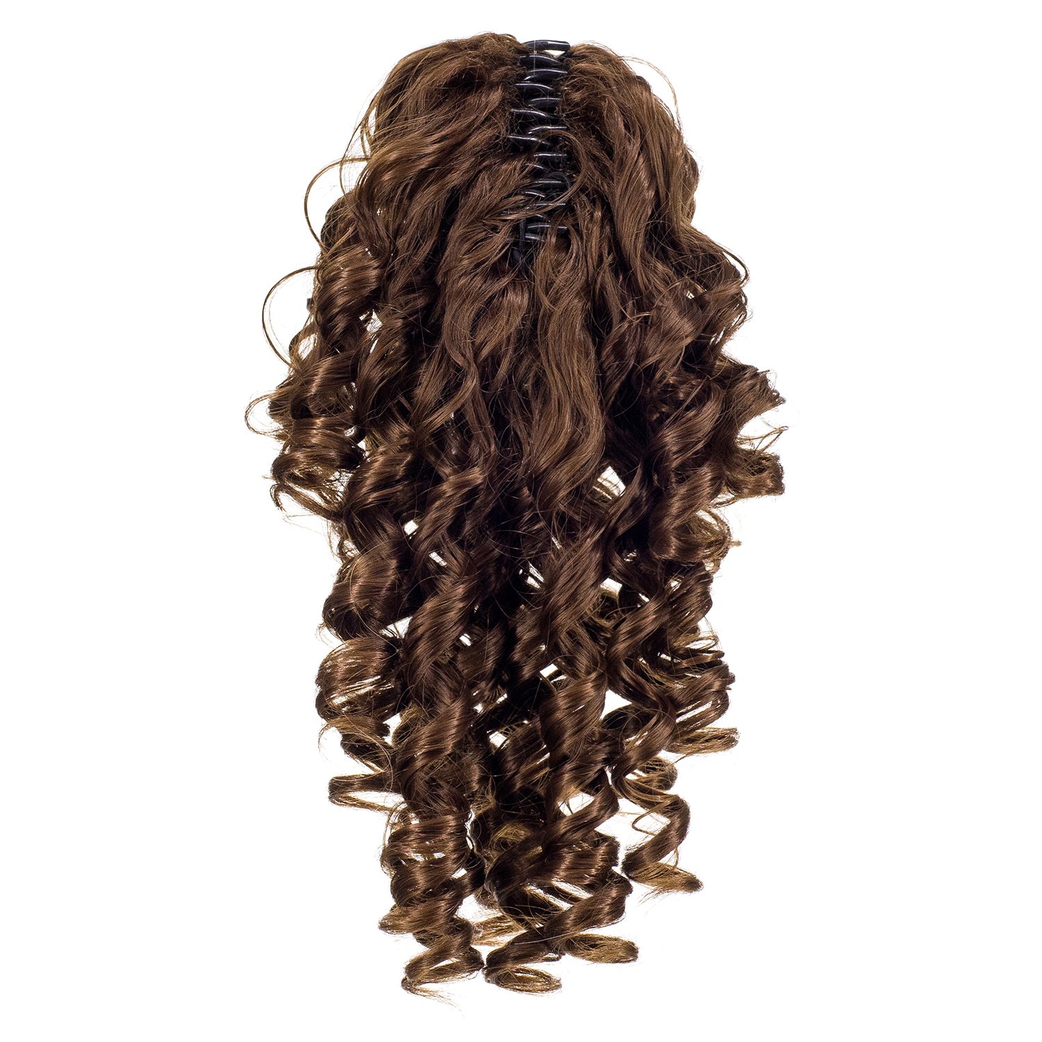 SWACC 12-Inch Short Screw Curls Claw Clip Ponytail Extensions Synthetic Clip in Drawstring Curly Ponytail Hairpiece Jaw Clip Hair Extension (Light Brown-12#)