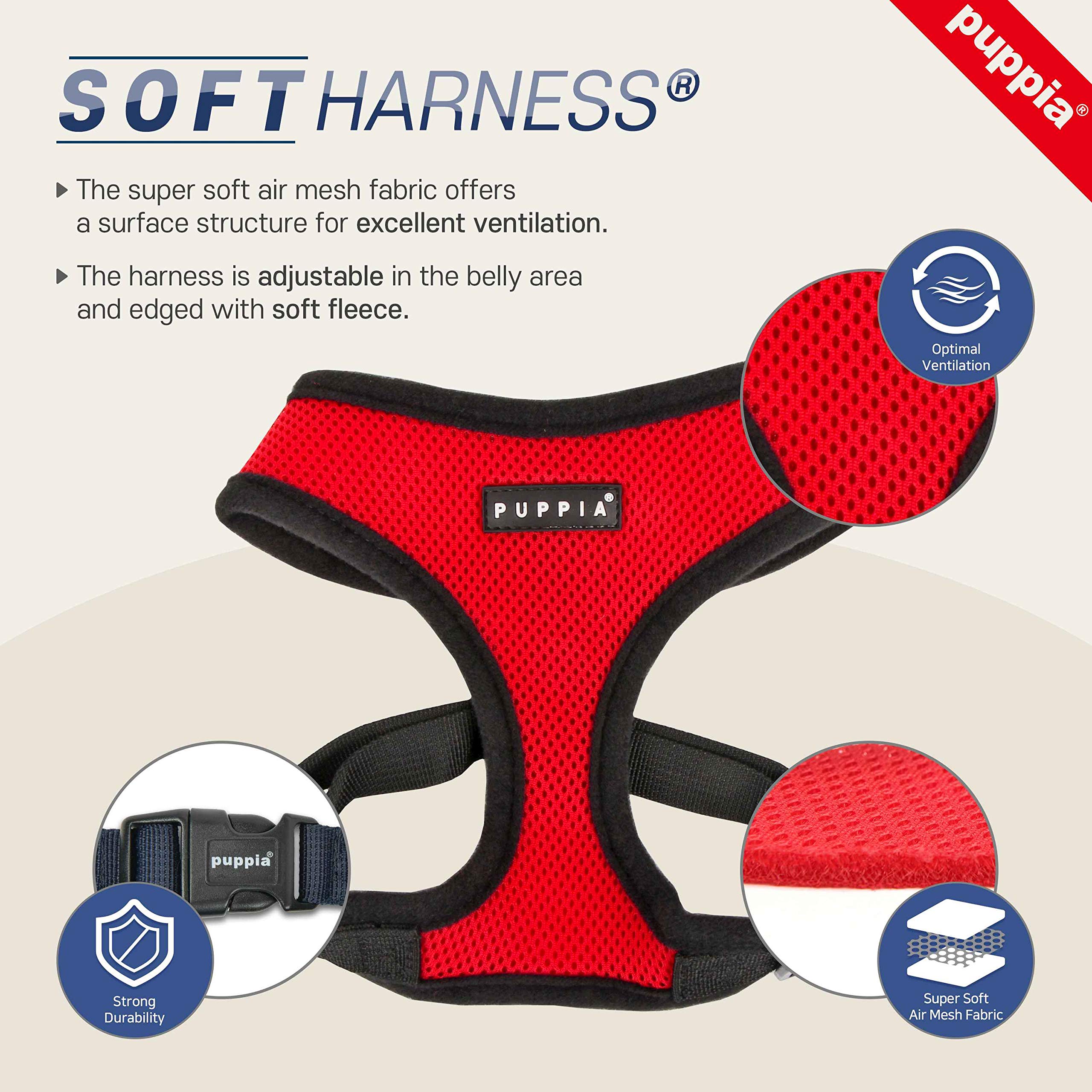 Authentic Puppia Soft Dog Harness, Red - Medium