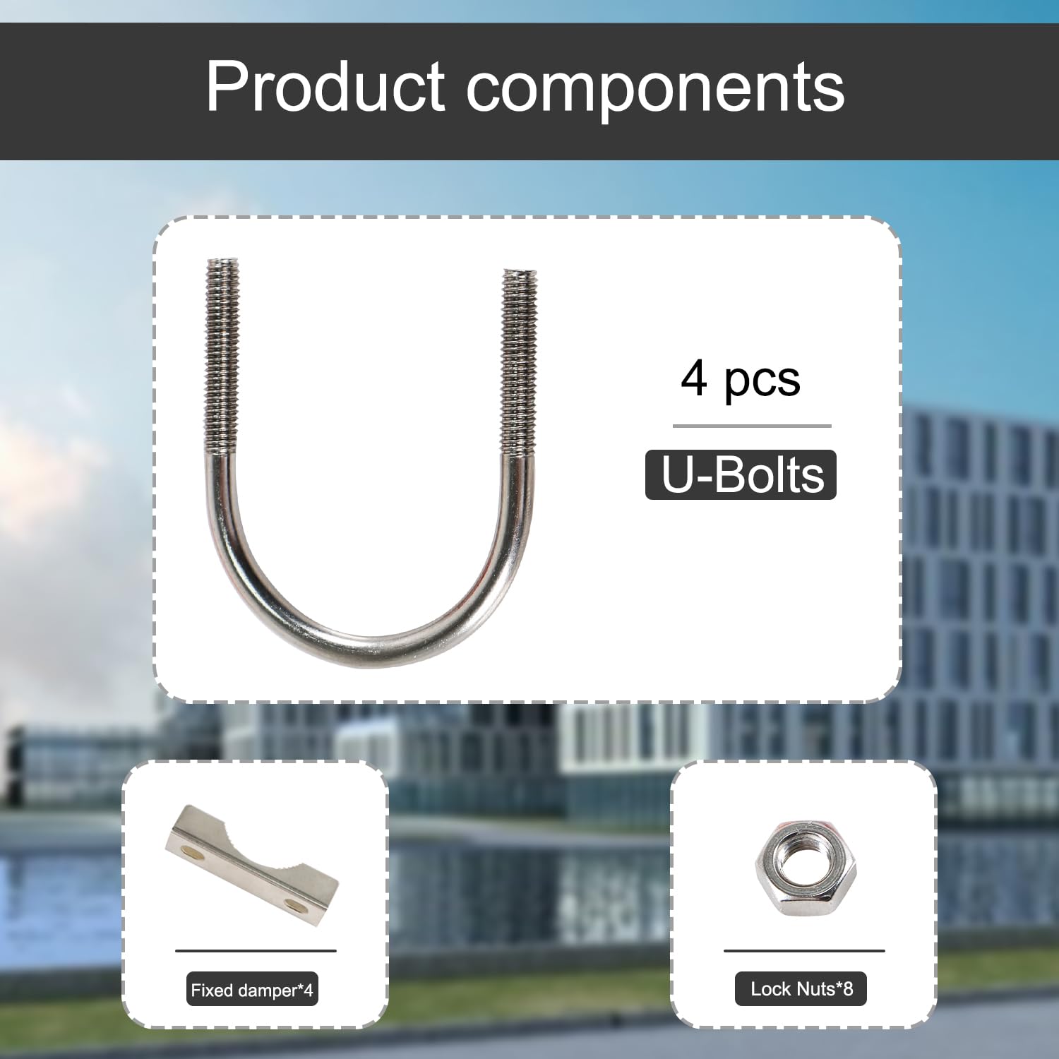 Aopin Stainless Steel U-Bolt 1/4"(D) x 1-5/8"(W) X 2-1/2"(L) Steel Antenna Clamps Boat Trailer Replacement U-Bolt with Accessories Nut, Baffle, Spring Release Washer.4Pcs