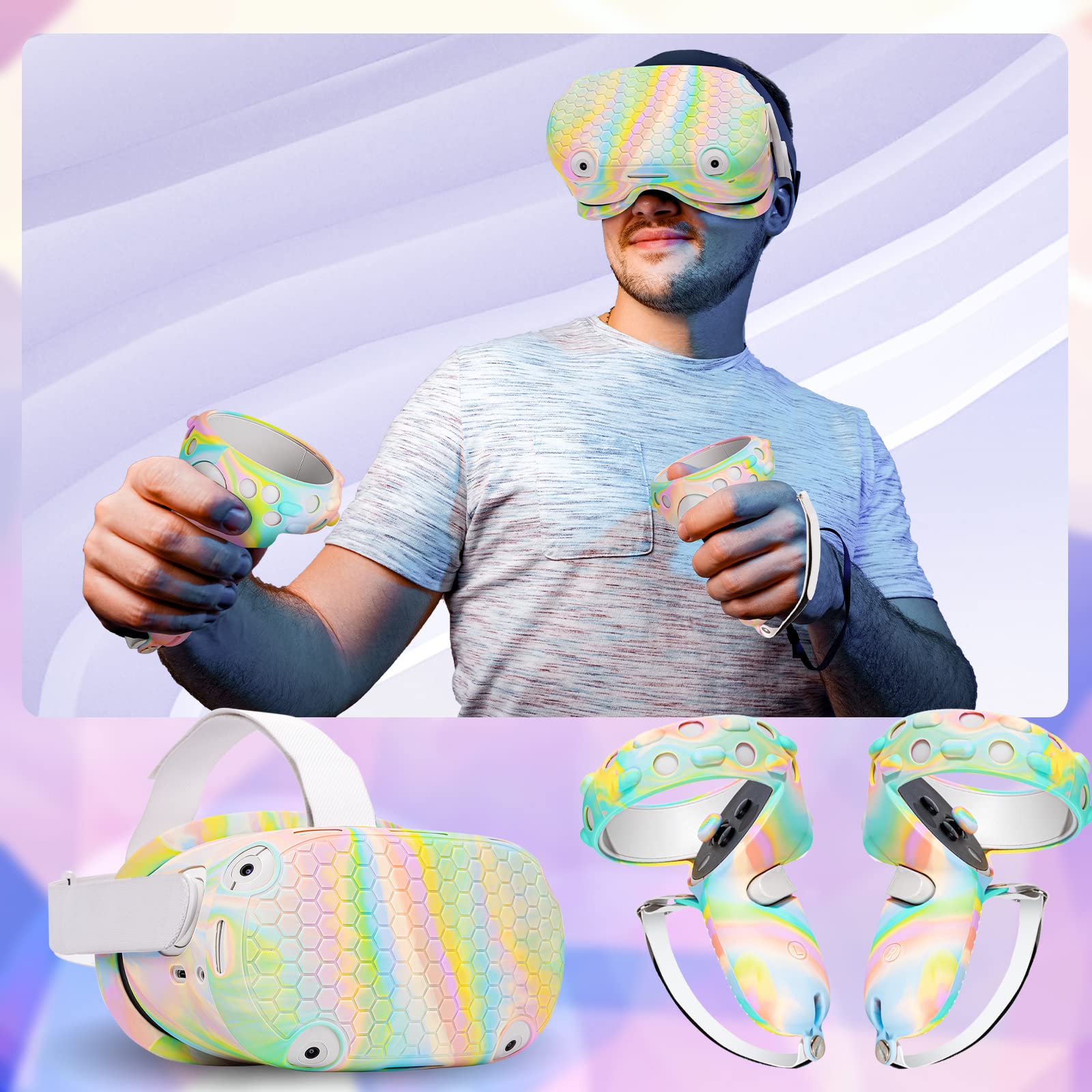 Accessories Compatible with Oculus Quest 2 Silicone Touch Controller Grip Cover, Face Cover, Headset Shell Cover, Protective Lens Case, Disposable Eye Sleeves