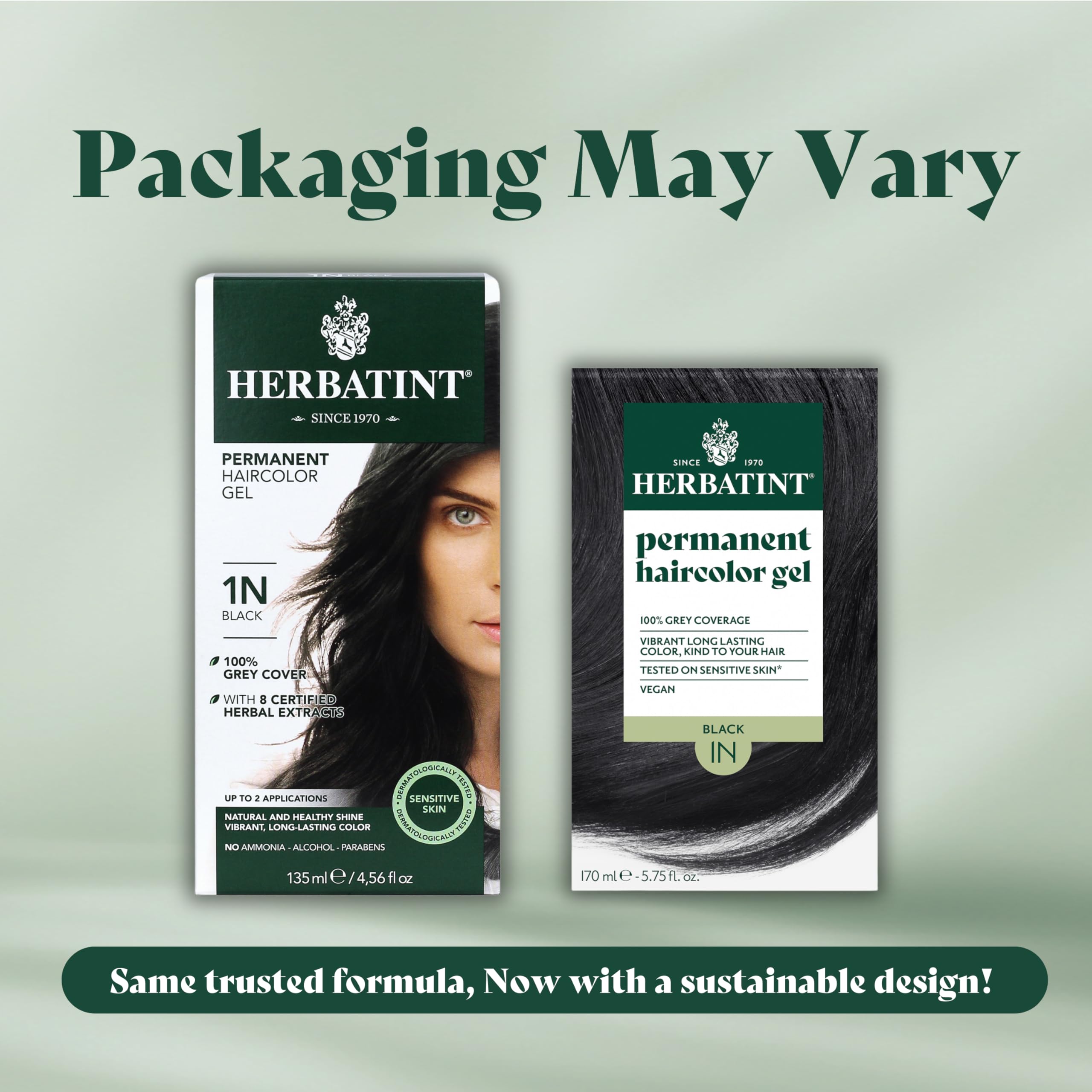 Herbatint Permanent Haircolor Gel, 1N Black, Alcohol Free, Vegan, 100% Grey Coverage - 4.56 oz