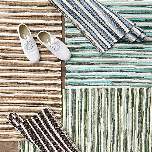 DII Chindi Home Collection Cotton Handwoven Slim Stripe Area Rag Rug, 2x3', Dark Brown