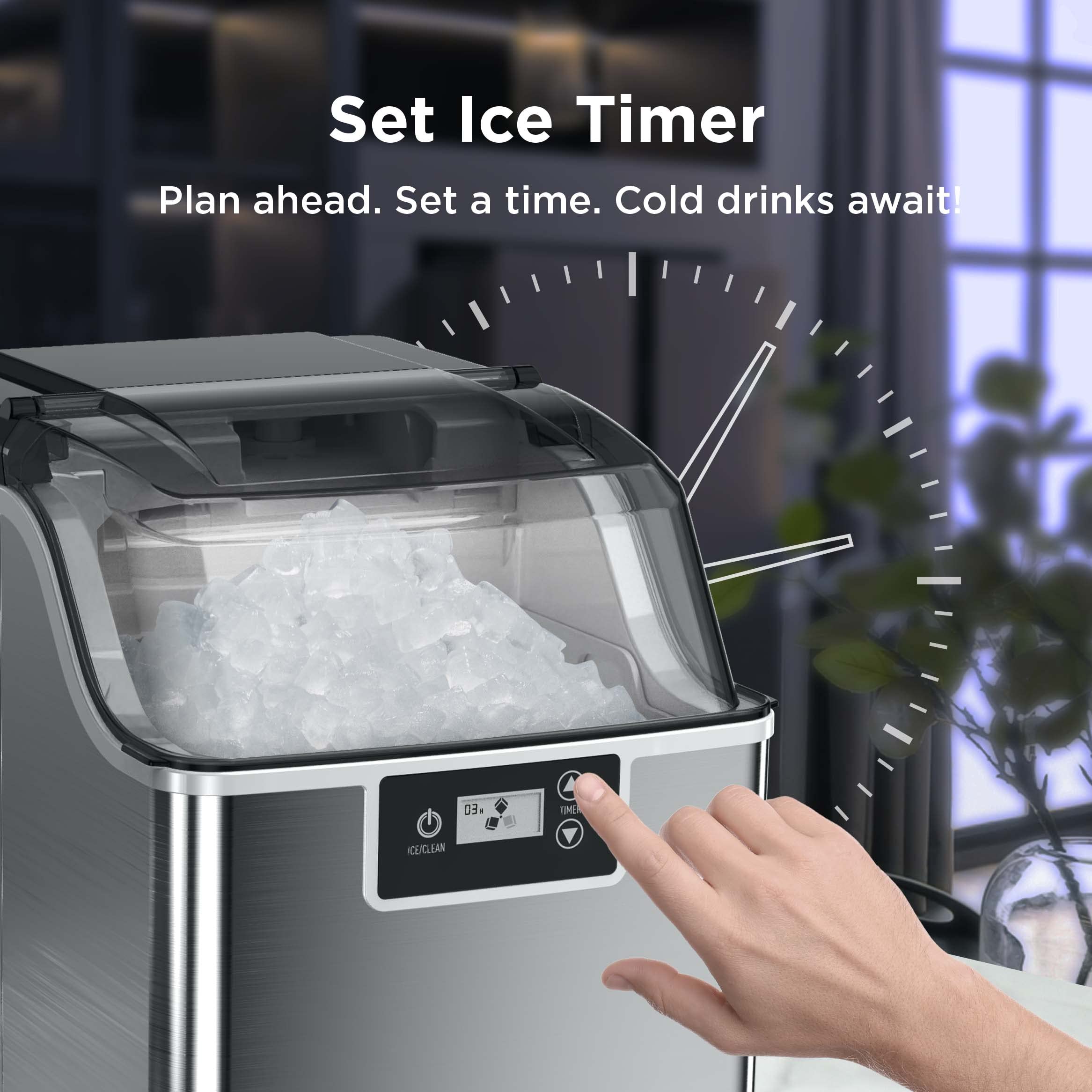 Silonn Countertop Nugget Ice Maker, Pebble Ice Maker Machine, 44lbs of Ice Per Day, Automatic Timer & Self-Cleaning, Pellet Ice Maker for Home Office Bar Party