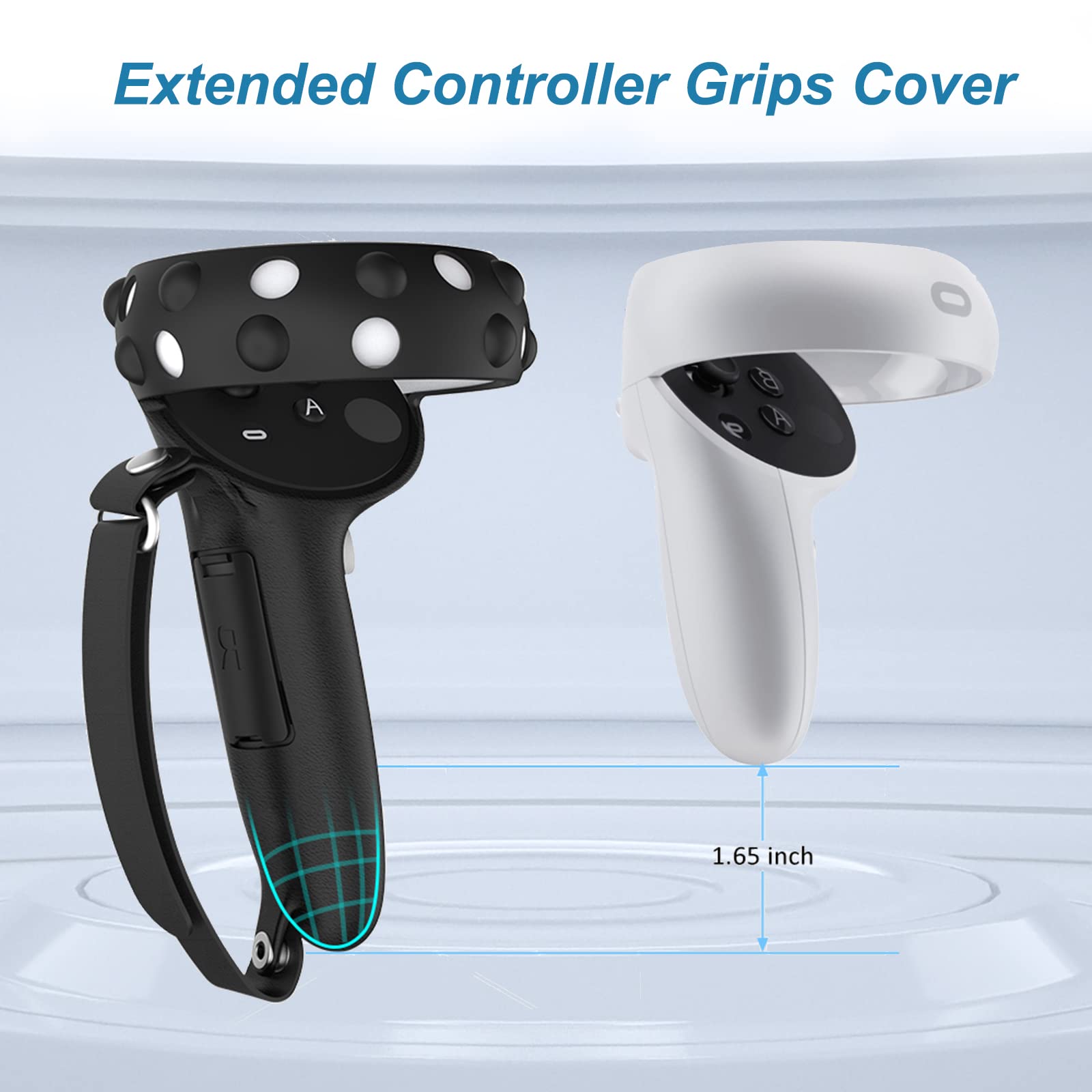 Accessories for Meta/Oculus Quest 2, Anti-Throw Hand Strap Extended Controller Grips Cover Face Headset Protective Lens Shell VR Silicone Cover Set (Black)