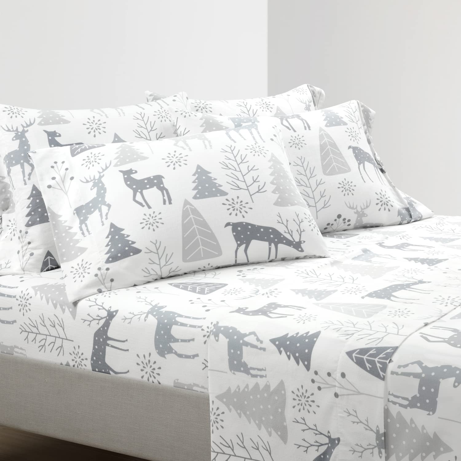 Lush Decor Wonderland Soft Flannel Sheet Set, 4 Piece, Twin, Gray