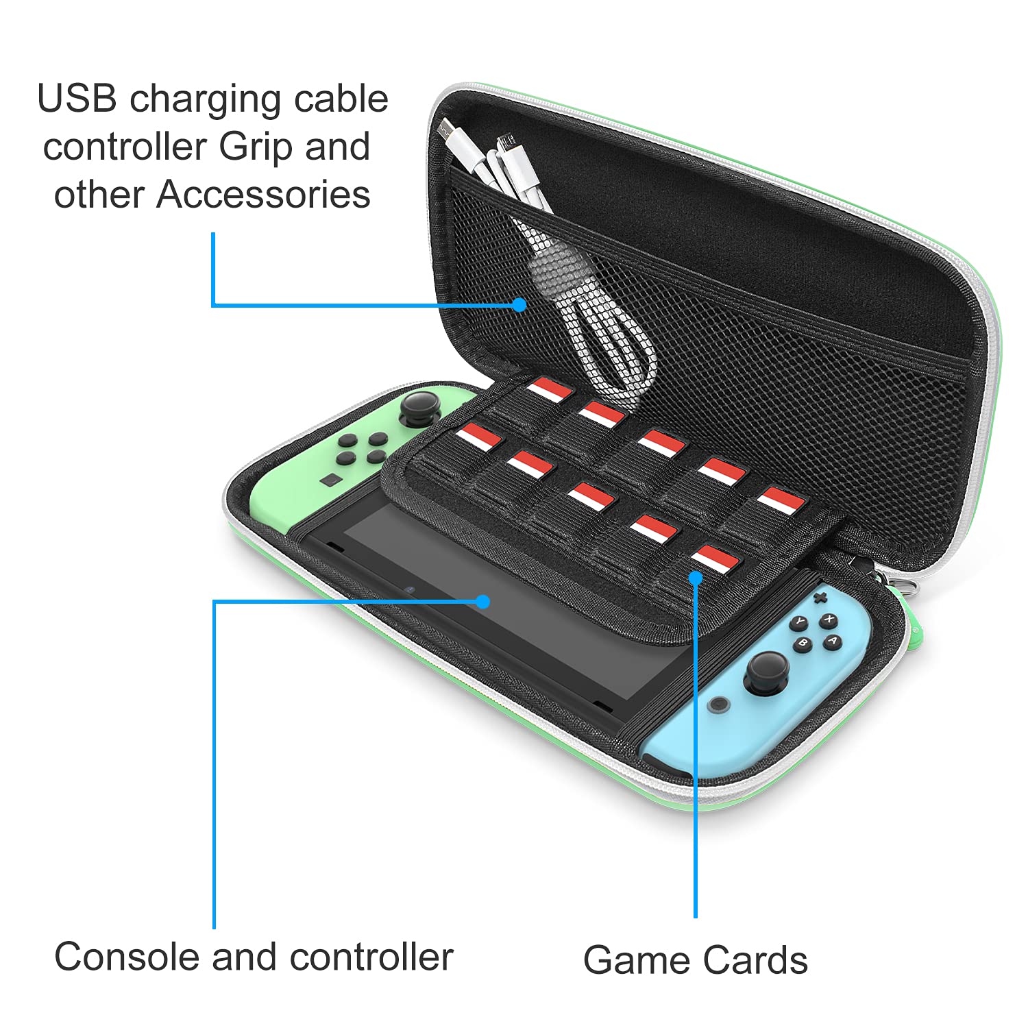 Accessories Kit Bundle for Switch OLED, 12 in 1 Essential Protection Kits Carrying Case for Nintendo Switch OLED Model 2021, Game Storage Case, Screen Protector, Silicone Cover Skin for OLED Joy Con