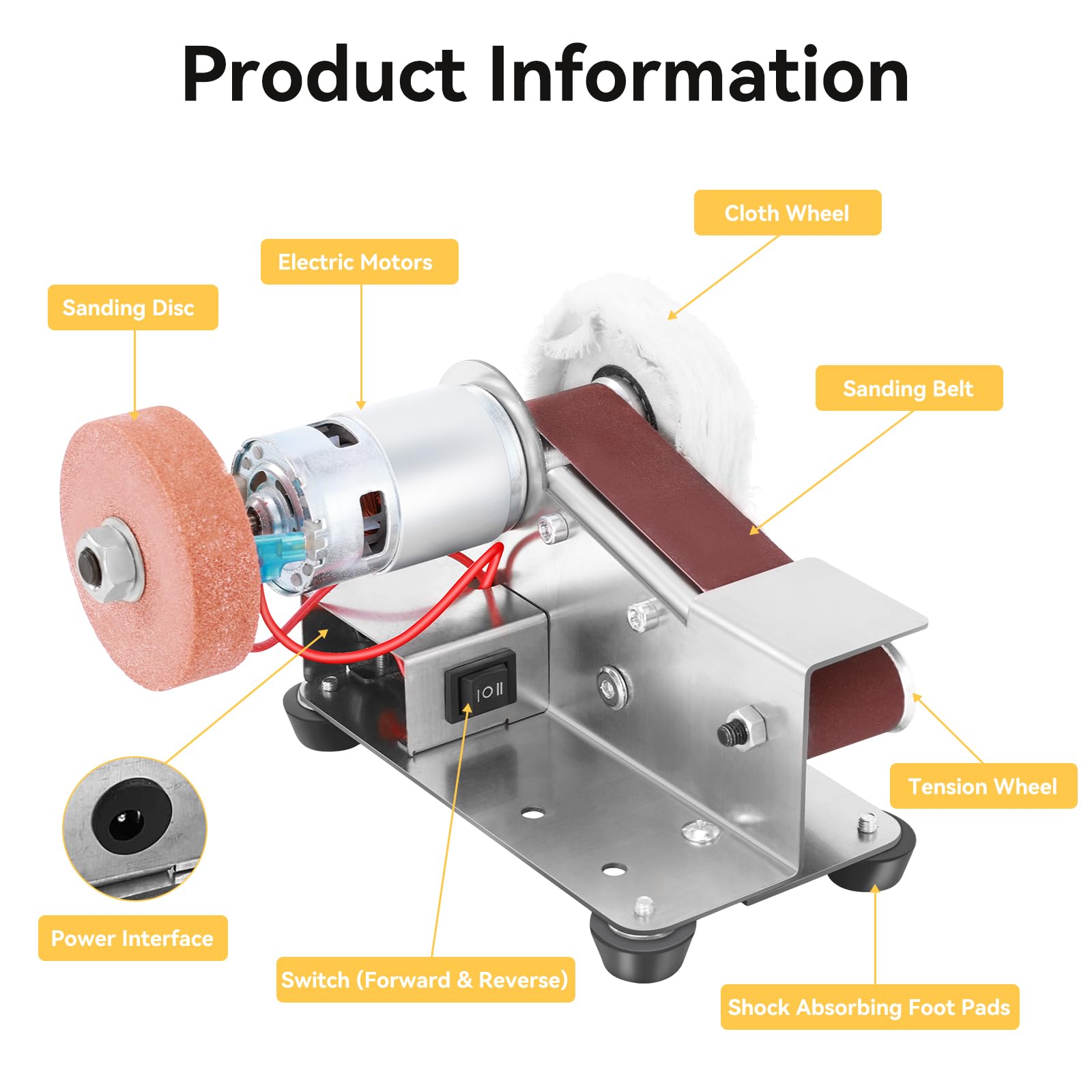 CAMXTOOL Mini Belt Sander - Power Belt Sanders, Small Bench Belt Sander Machine,7 Gear Adjustable Speed Electric Belt Sander for Metal Working, Knife Making Kits, Knife Grinder, DIY Woodworking,