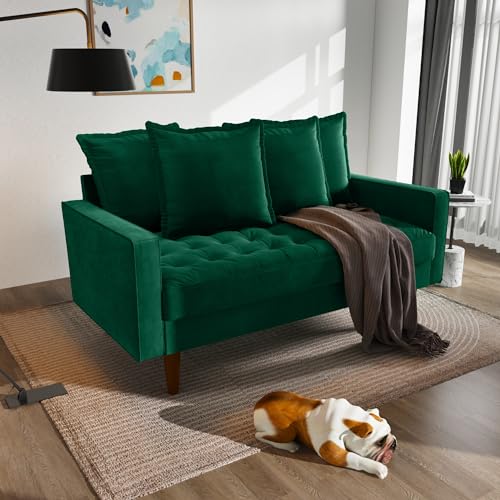SILKIR Mid-Century Modern Small Spaces Comfy Velvet Living Room,Office,and Apartment,Loveseat Couch Sofas, 58 Inch, Green