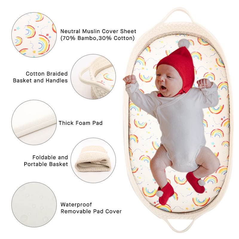 Baby Diaper Changing Cotton Rope Basket with Extra Thick Quilted Zippered Comfortable Foam Pad and Washable Fitted Cover