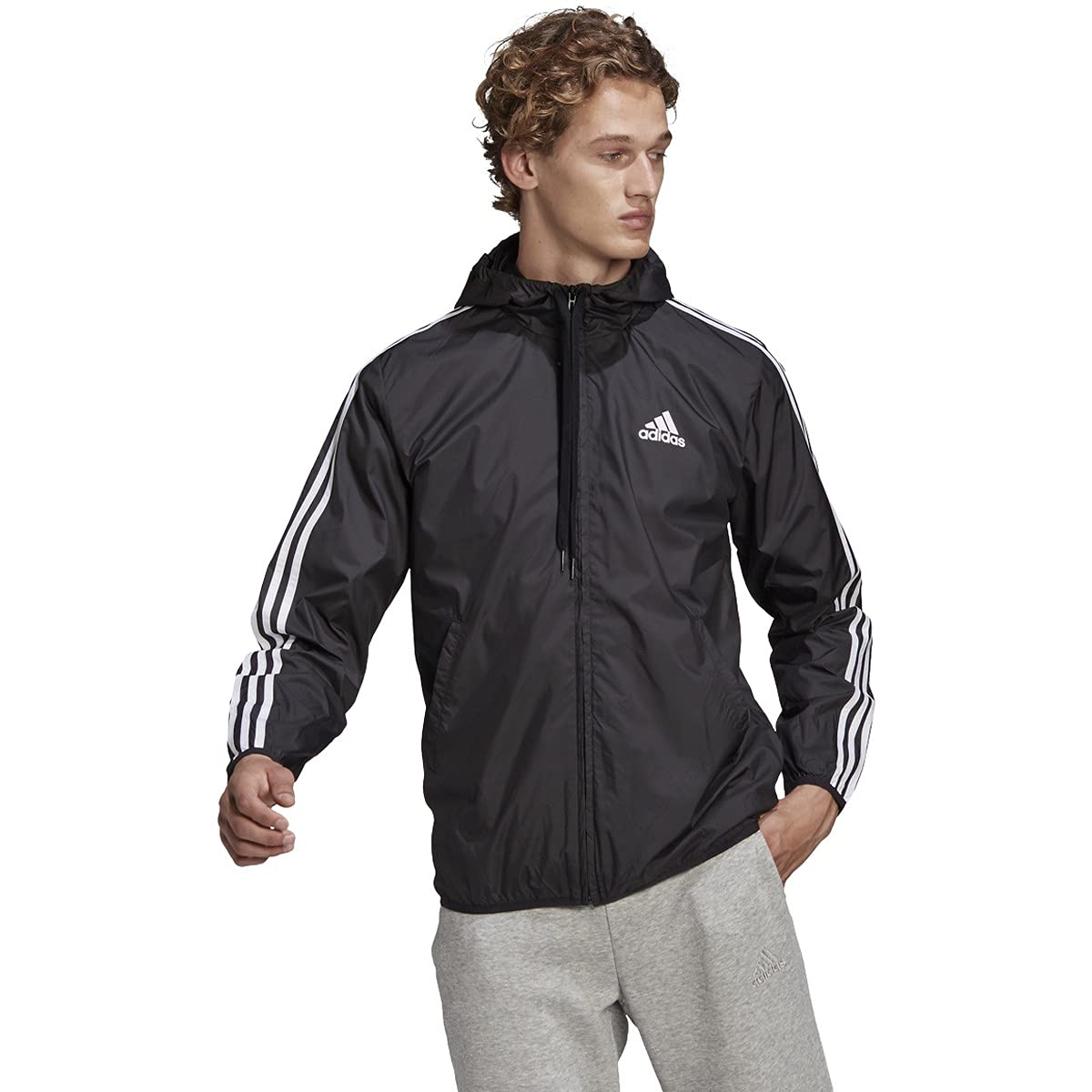 adidas mens Essentials 3-stripes Windbreaker Jacket, Black, Small US