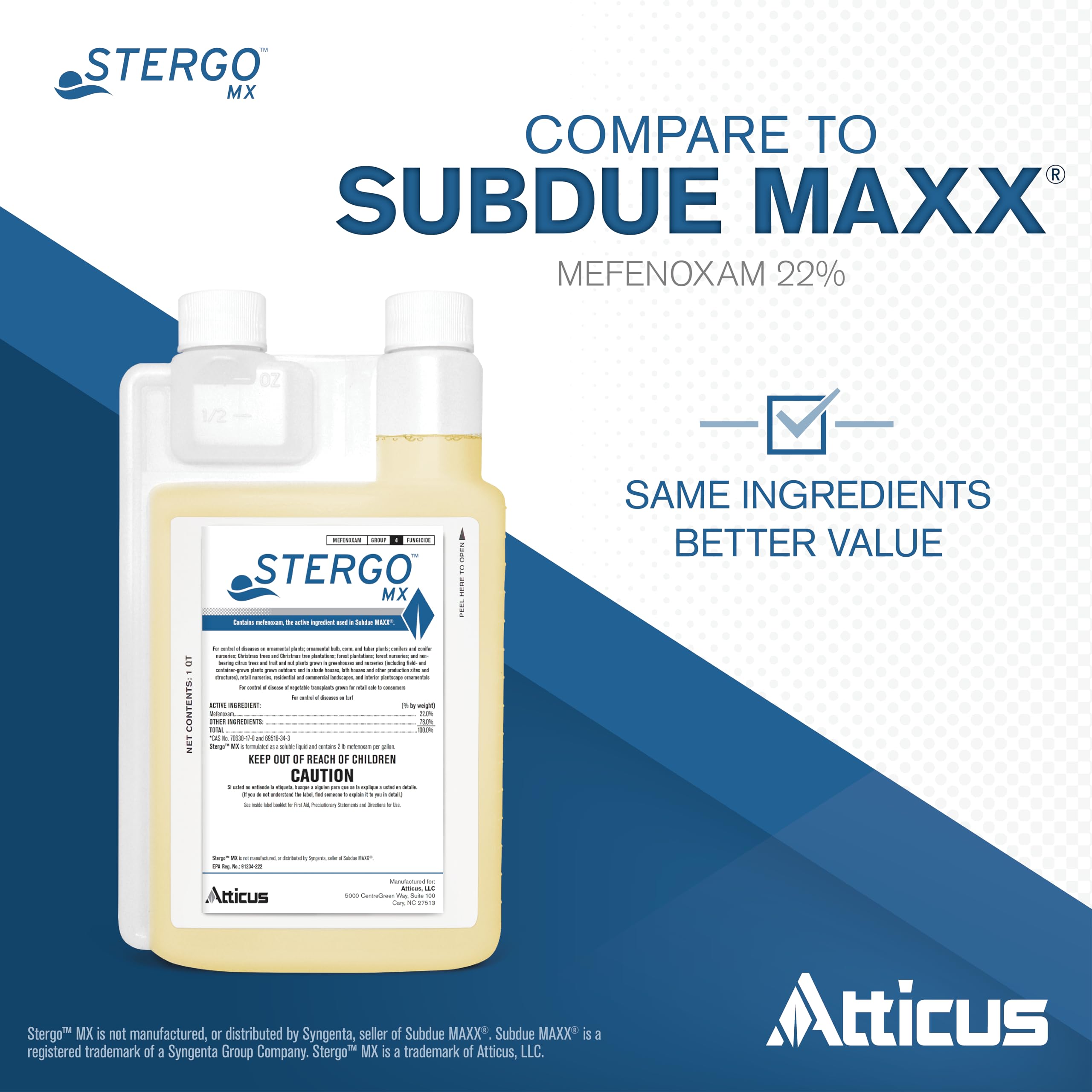 Stergo MX Mefenoxam Fungicide (32 Ounce) by Atticus (Compare to Subdue Maxx) β Fungus Control for Lawns, Ornamentals, Greenhouse and Nursery