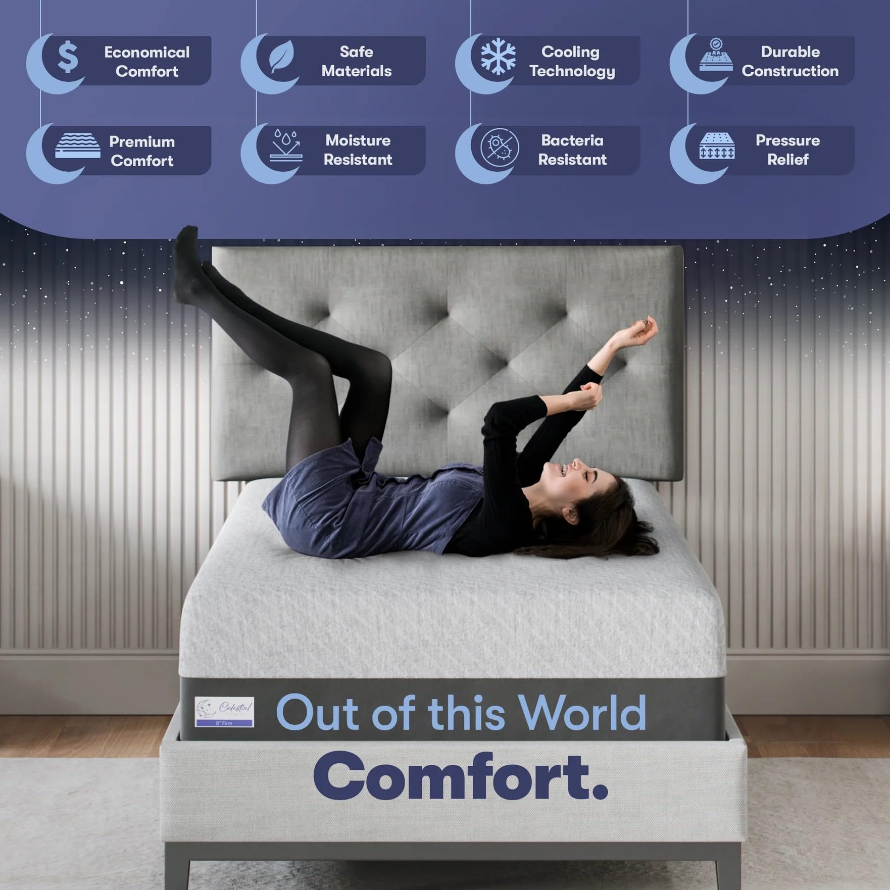 Celestial Sleep Gel Memory Foam Mattress in a Box, Made in The USA, CertiPUR-US Bed, 10 inch Medium - Twin
