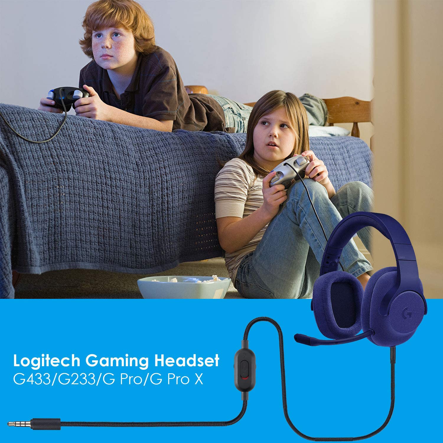 Iootmoy Replacement Cable for G433 Headset Audio Aux Cord Compatible with Logitech G233/ G Pro/G Pro X Gaming Headphone with Mic Mute and Volume Controller
