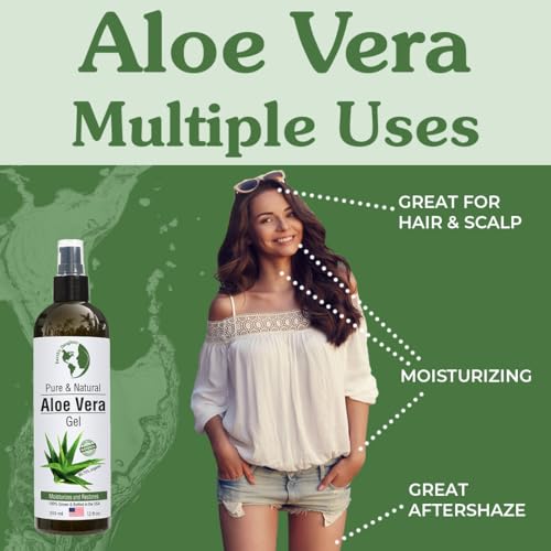 Earth's Daughter Organic Aloe Vera Gel from 100% Pure and Natural Cold Pressed Aloe β Moisturizes - Great for Face - Hair- Sunburn - Aftershave - Bug Bites - 12 oz.