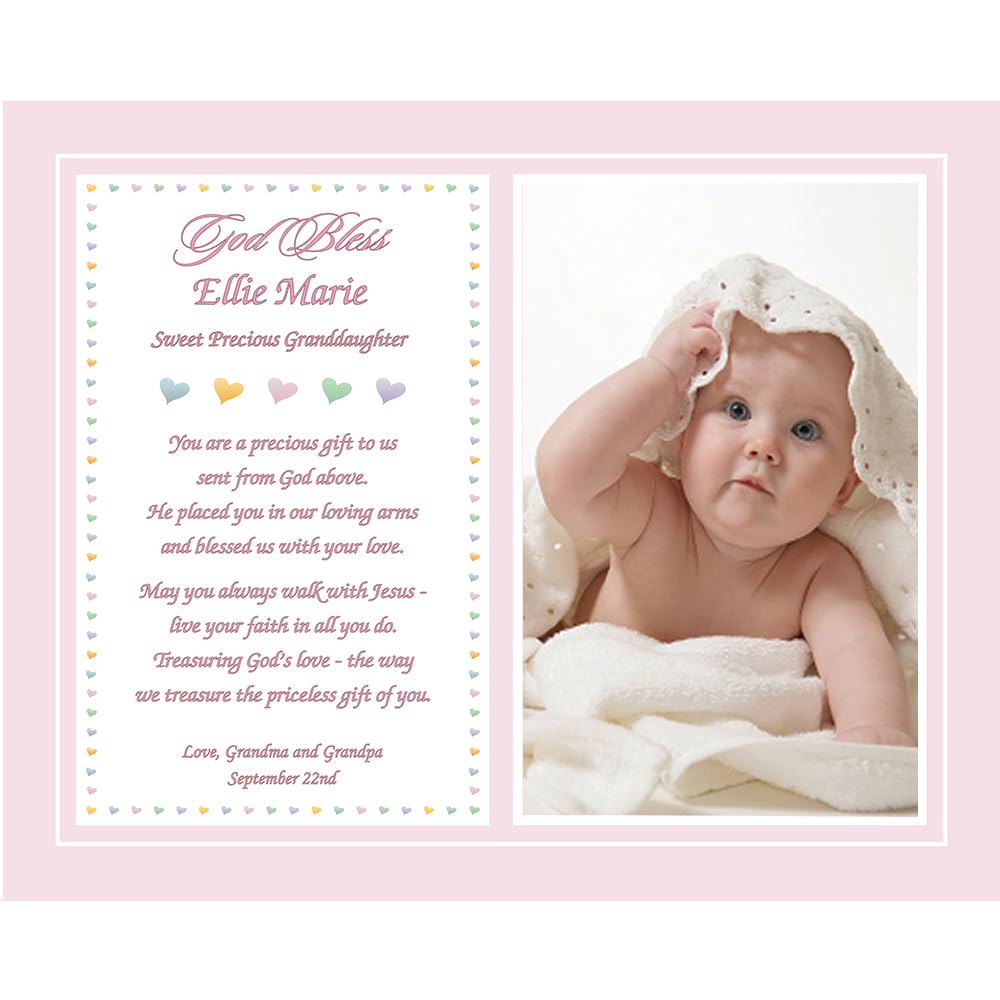 Poetry Gifts Baptism or Newborn Keepsake for Baby Girl Granddaughter, Personalized 8x10 Custom Print