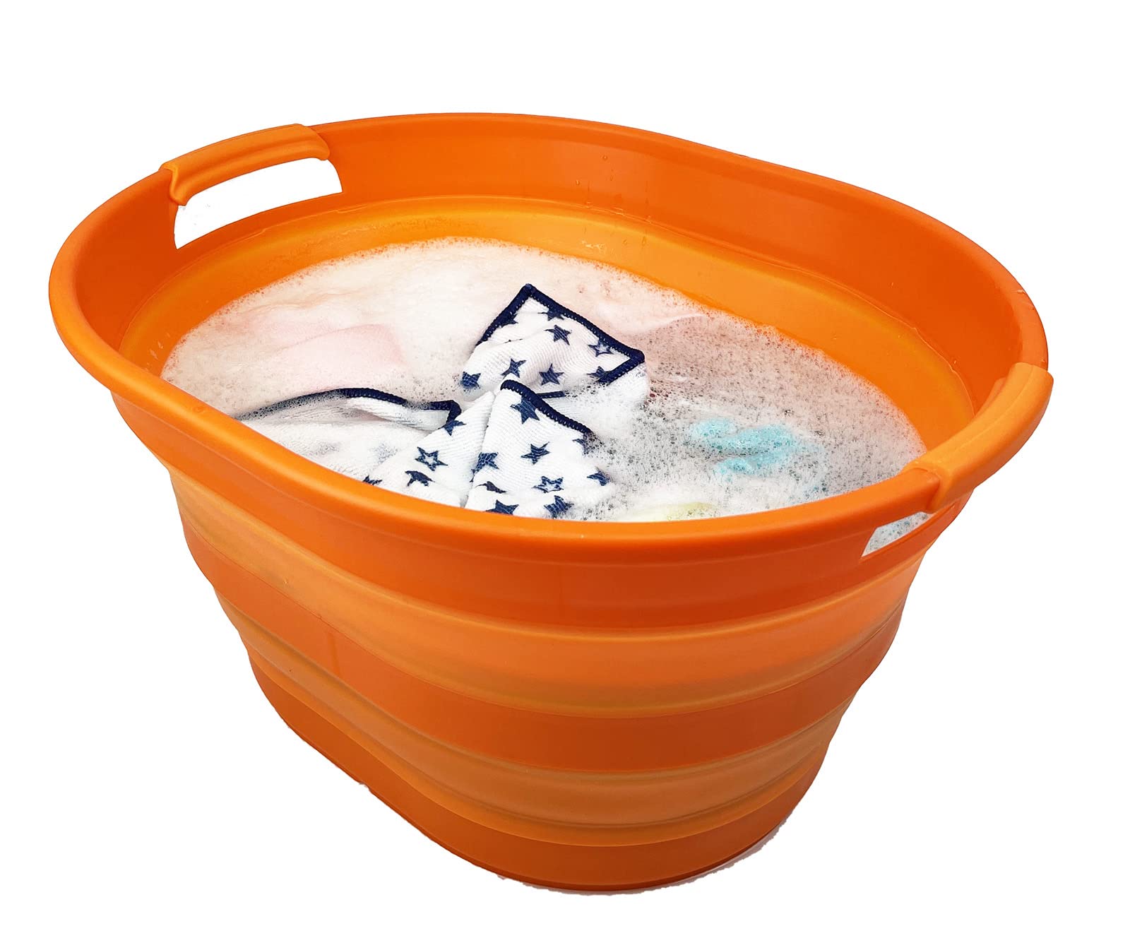 SAMMART 23L (6 Gallons) Collapsible Plastic Laundry Basket - Oval Tub/Basket - Foldable Storage Container/Organizer - Portable Washing Tub - Space Saving Laundry Hamper (Orange)