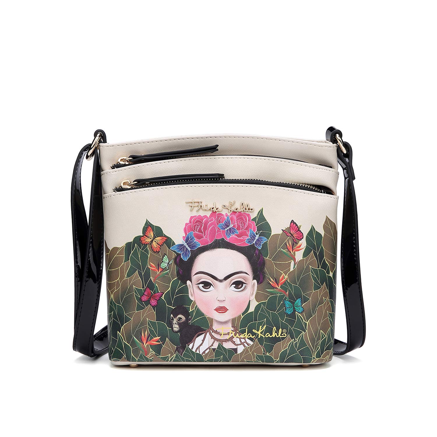 Frida Kahlo Cartoon Licensed Crossbody Bag (Black: Cartoon)