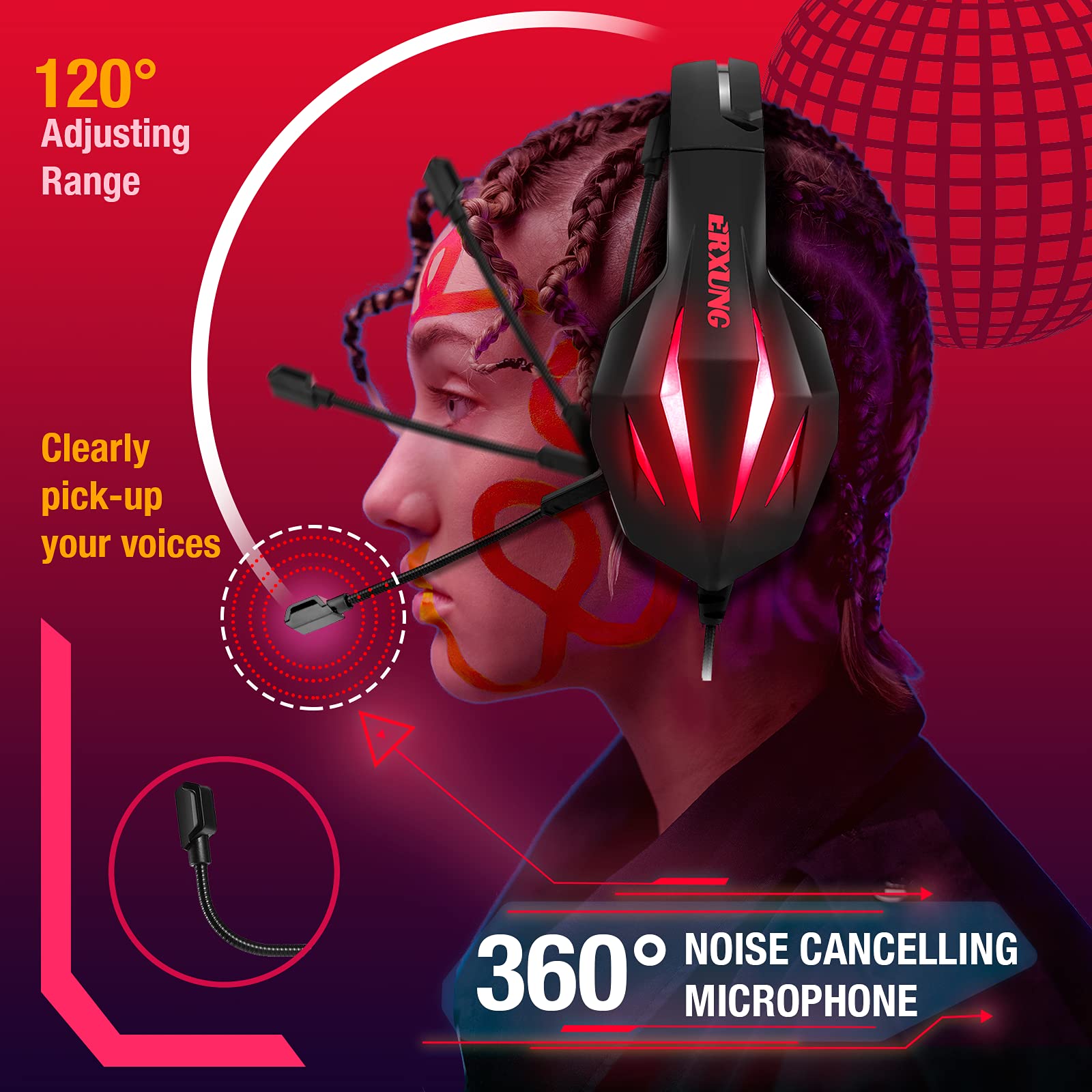 ACCOF Gaming Headset for PC PS4 PS5 Xbox One Controller, Stereo Surround Sound Gamer Headphone with Mic Noise Cancelling,LED Light Soft Memory Earmuffs for Laptop Mac Switch Tablet