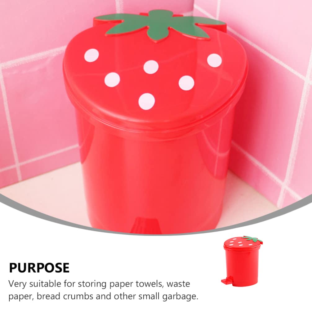 HEMOTON Strawberry Trash Can Mini Desktop Trash Can with Lid Kawaii Trash Bin Small Wastebaskets Cute Plastic Garbage Can for Desk Car Office Kitchen