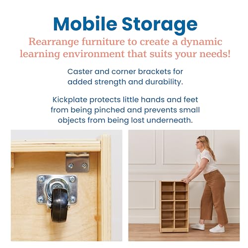 ECR4Kids 10 Cubby Tray Cabinet with Scoop Front Storage Bins, 5x2, Natural, Classroom Furniture, Clear