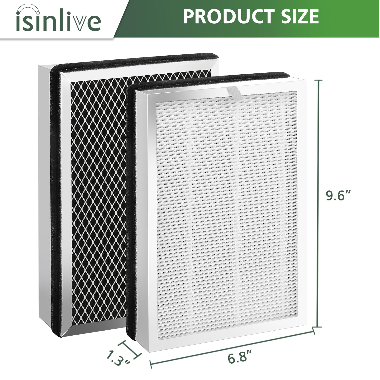 isinlive 25 Replacement Filter Compatible with 25 Air Purifier S1/W1/B1, 3-in-1 H13 True HEPA Activated Carbon Filter, 2 Pack