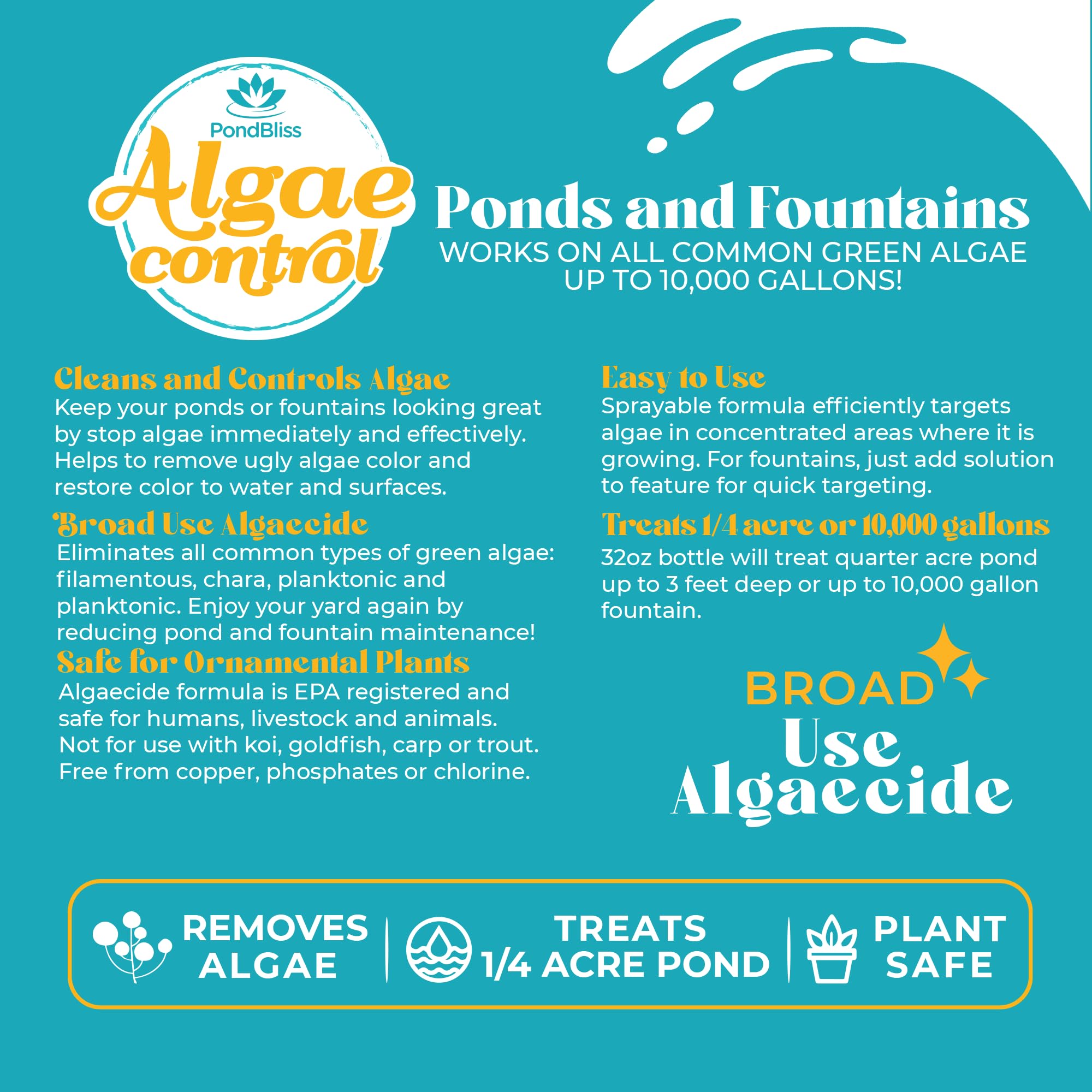 Algaecide for Fountains โ Clarify and Controls Algae for Large and Small Fountain (8 oz)