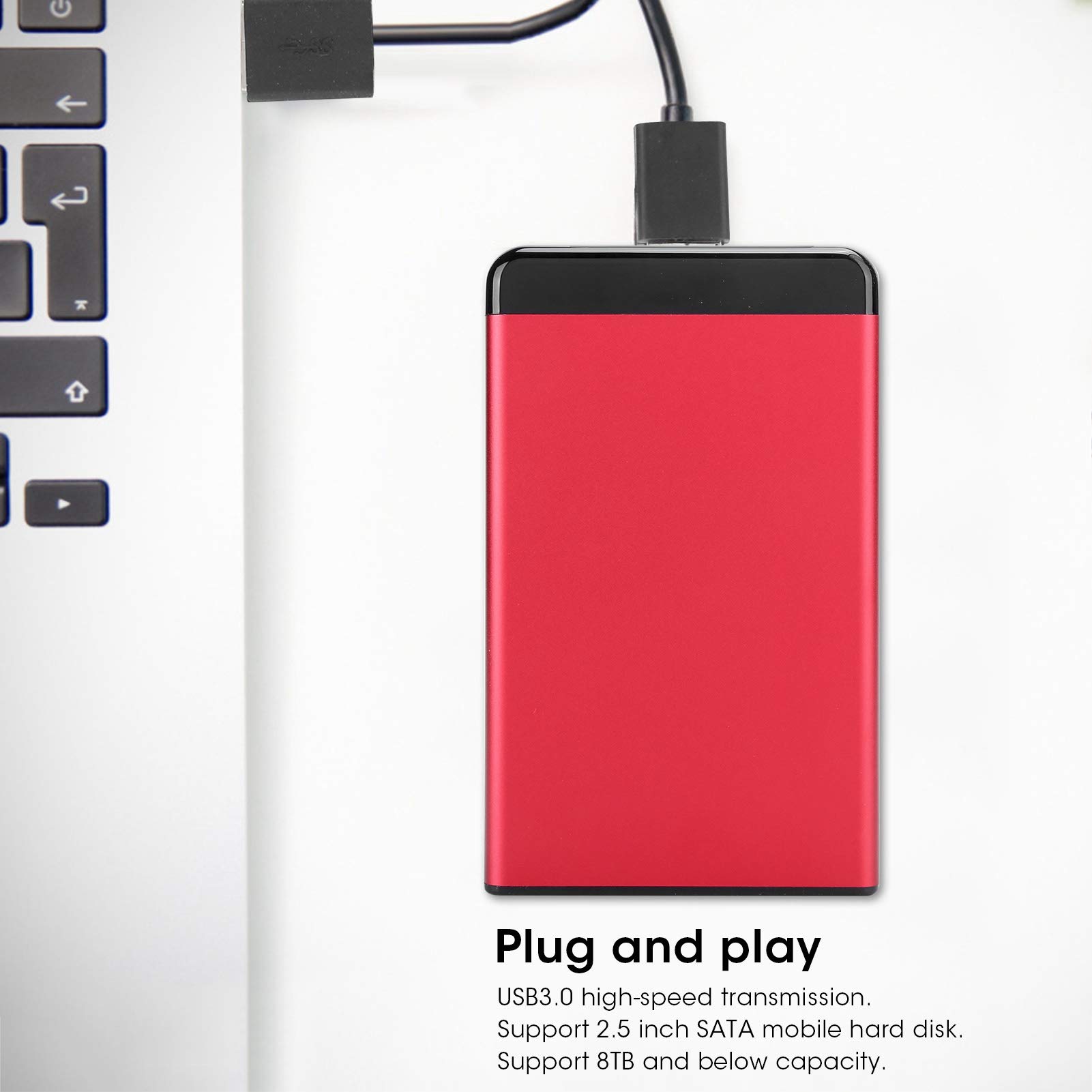 ASHATA Hard Drive Enclosure, USB 3.0 External Hard Drive Enclosure for 2.5 inch HDD SDD 8TB and Below, Mobile Hard Disk Box for Laptop Desktop, for Windows 98SE ME 2000 XP 7 8 10, Plug and Play (Red)