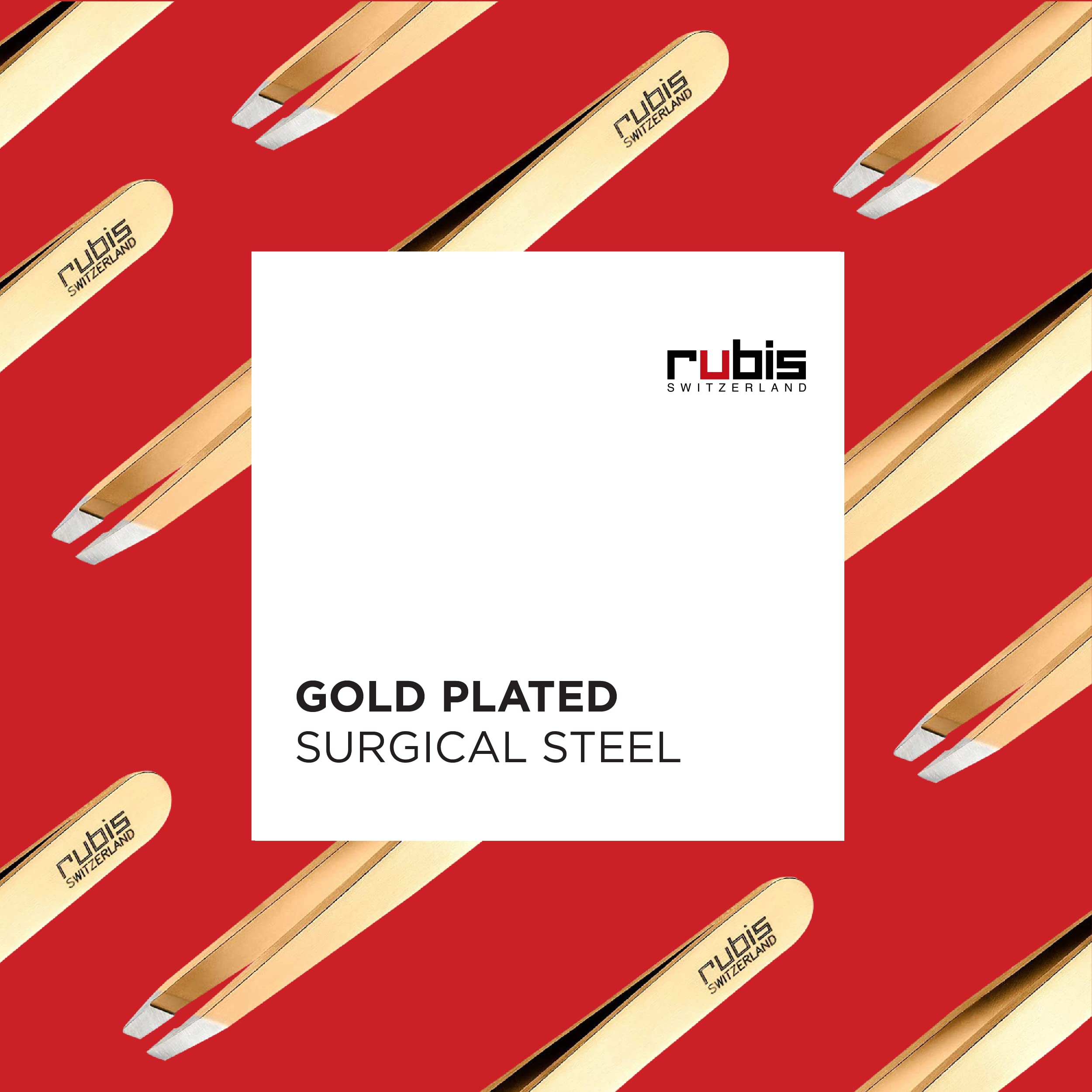 Rubis Classic Stainless Steel Slanted Tweezers for Precise Eyebrows and Hair Removal, The Gold Collection, Gold, 1K103
