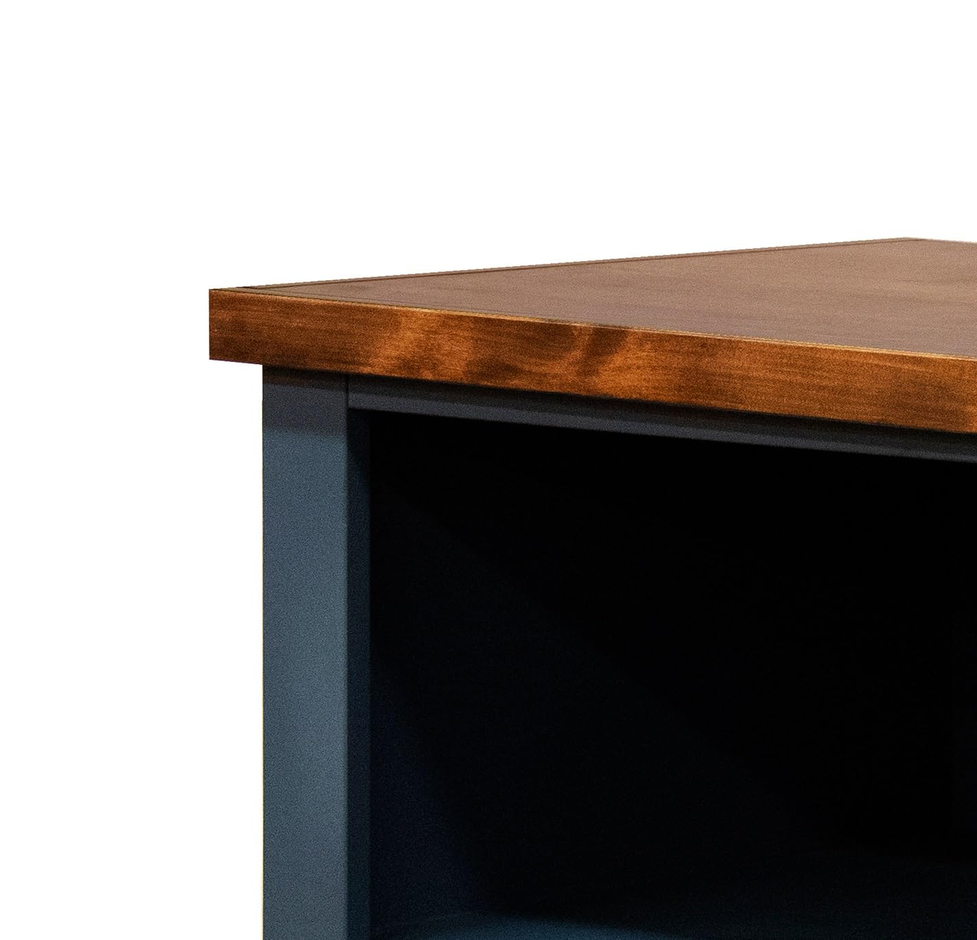 Bridgevine Home Nantucket Modern Farmhouse Bookshelf, 5-Shelf Bookcase, 72 Inch High Bookshelf, Fully Assembled, Poplar Solid Wood Bookshelf, Blue Denim and Whiskey Finish