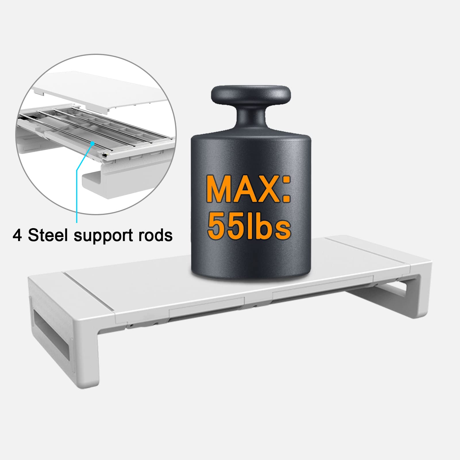 AQQEF Monitor Riser with Drawer, Width Adjustable Computer Stand Desk Organizer with Storage for Laptop and PC Printer