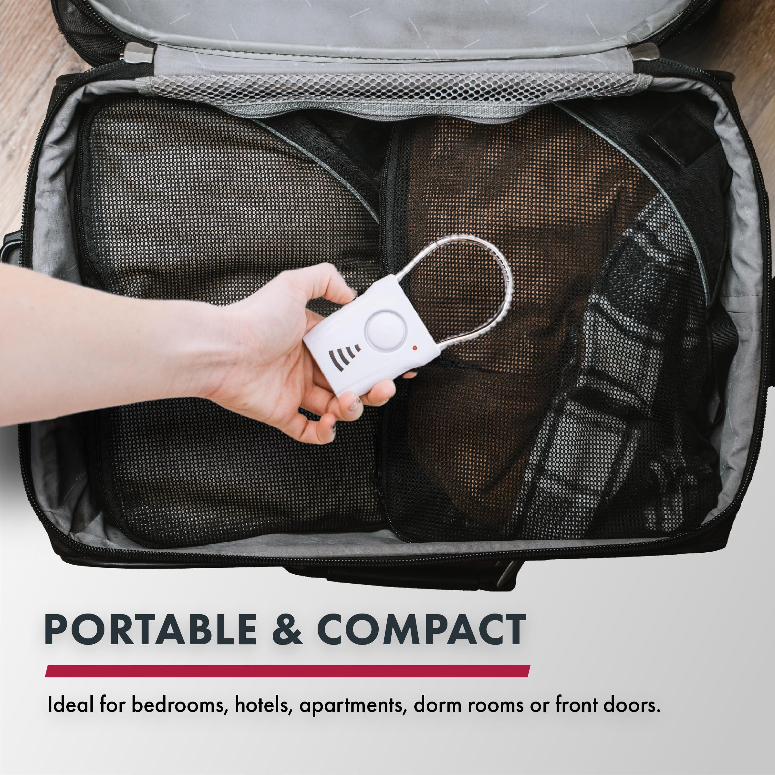 SABRE 110dB Door Handle Alarm, Extremely Loud Wireless Alarm Audible Up To 680 Ft Away, Hangs Off Door Knob or Handle, Vibration-Triggered Home Security Alarm, 3 Adjustable Settings, Great for Travel