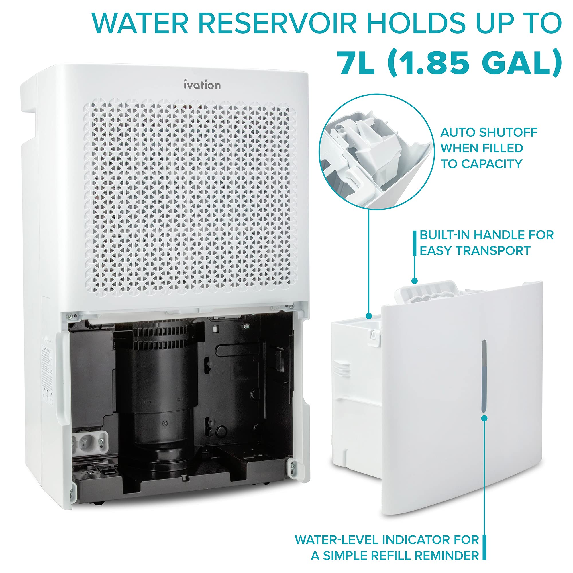 Ivation 4,500 Sq. Ft Energy Star Dehumidifier, Large Capacity Compressor De-humidifier for Extra Big Rooms and Basements w/Continuous Drain Hose Connector, Humidity Control, Auto Shutoff and Restart