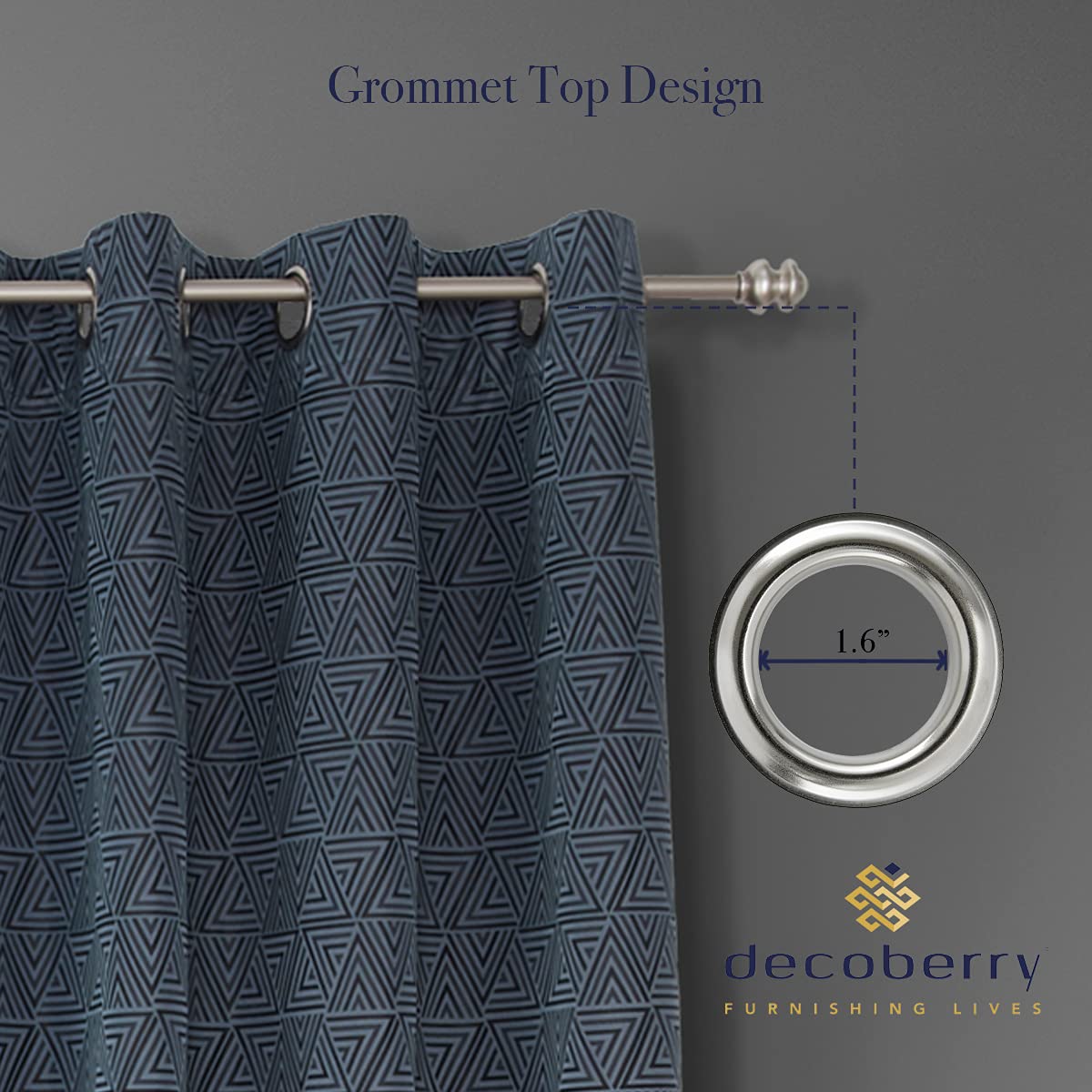 Decoberry Blackout Curtain Set - Includes 2 Blue and Black Triangle Pattern Curtains, Trinity, 52" X 108", 100% Light Blocking and Sound Filtering, Thermal Insulation - Geometric Design with Grommets