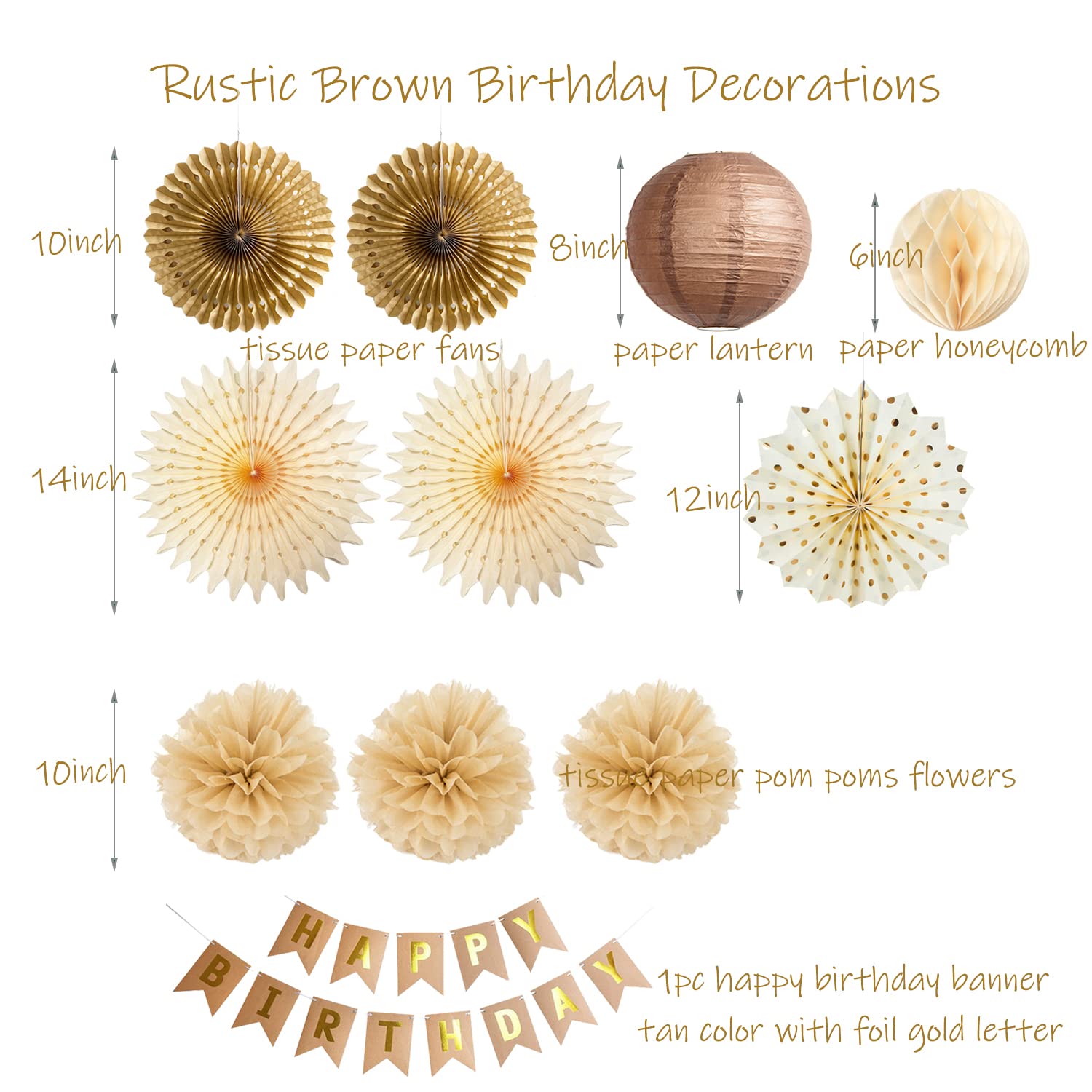 Brown Party Decorations Cream Tan Brown Rustic Natural Birthday Decorations Paper Fans Tissue Paper Pom Poms Rustic Wedding Baby Shower Birthday Party Decoration
