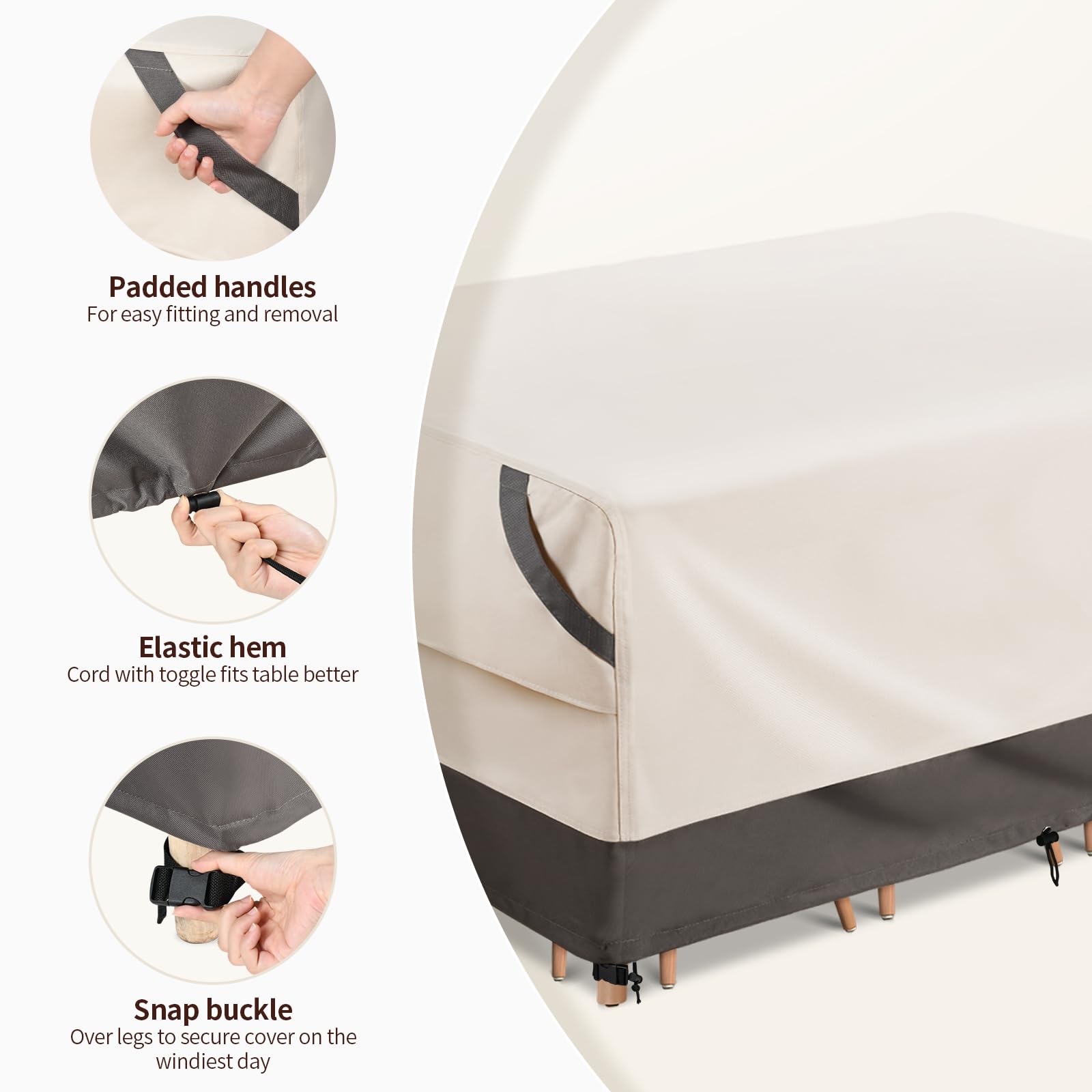 Bestalent Waterprooof Outdoor Furniture Covers for Table and Chairs, Patio Rectangular Table Cover Heavy Duty, Fits up to 98L x 78W x 32H inches (Beige/Grey)