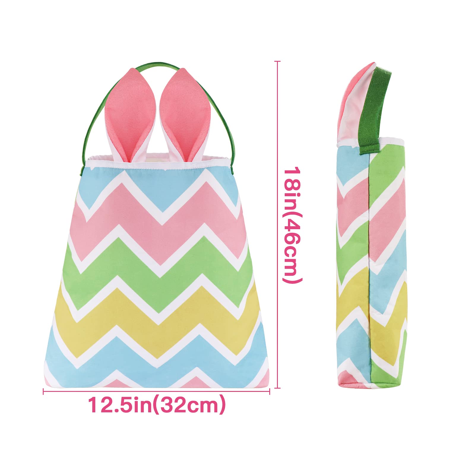 Ivenf Easter Egg Hunt Basket Bag: 3ct Cute Pink Blue Green Easter Bunny Ears Gift Bag for Easter Basket Egg Hunt Games, Kids School Home Office Party Supplies, Spring Decorations