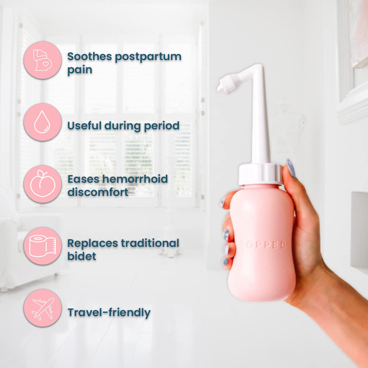 Popped Peri Bottle for Postpartum Care | Portable Bidet | Spray Bottle for Pain Relief, Tears, and Hemorrhoids After Birth | Postpartum Essential (Pink, 10 oz)