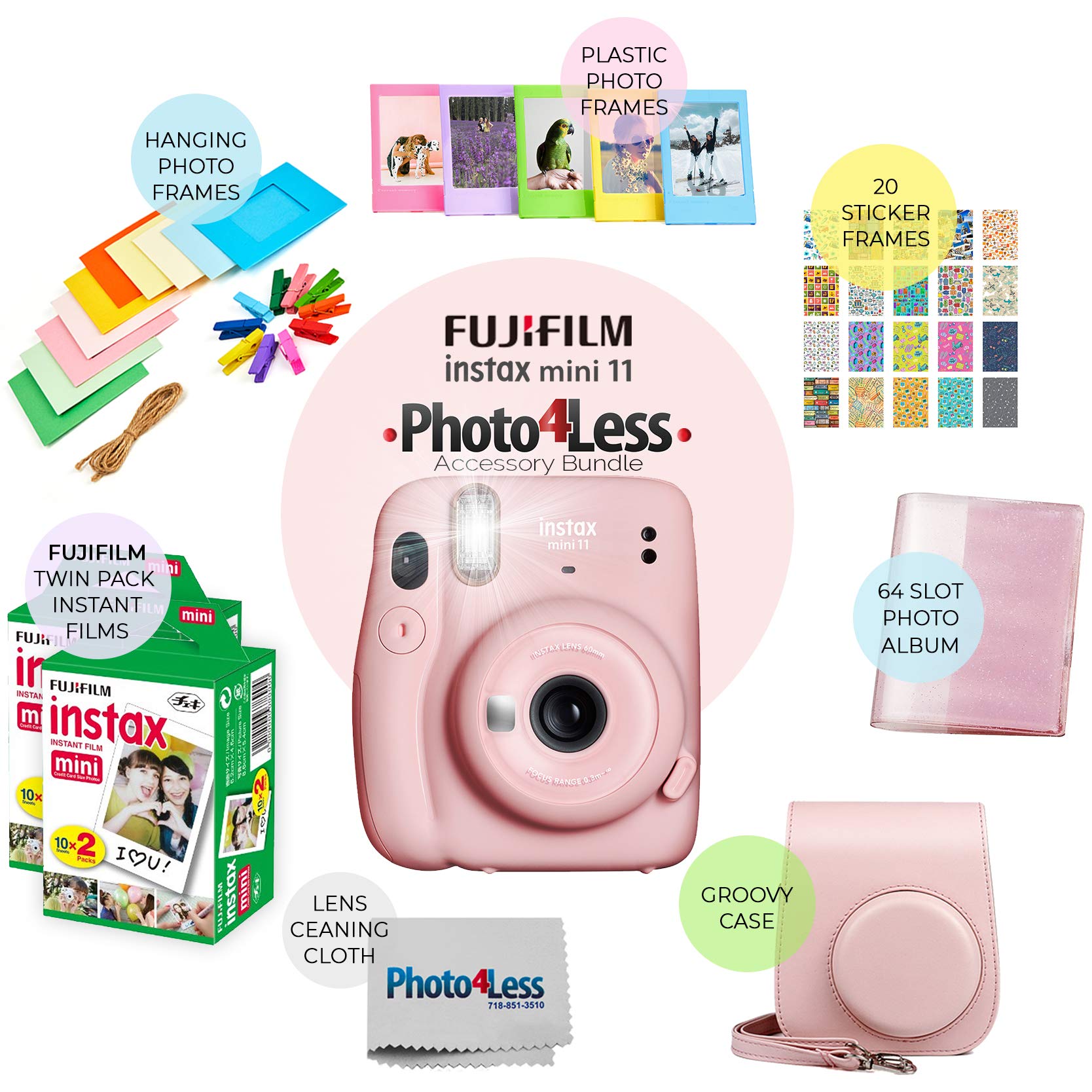 Fujifilm Instax Mini 11 Instant Camera - Sky Blue (16654762) 2X Fujifilm Instax Mini Twin Pack Instant Film (40 Sheets) + Protective Case + Photo Album - Instax Mini 11 Accessory Gift Bundle