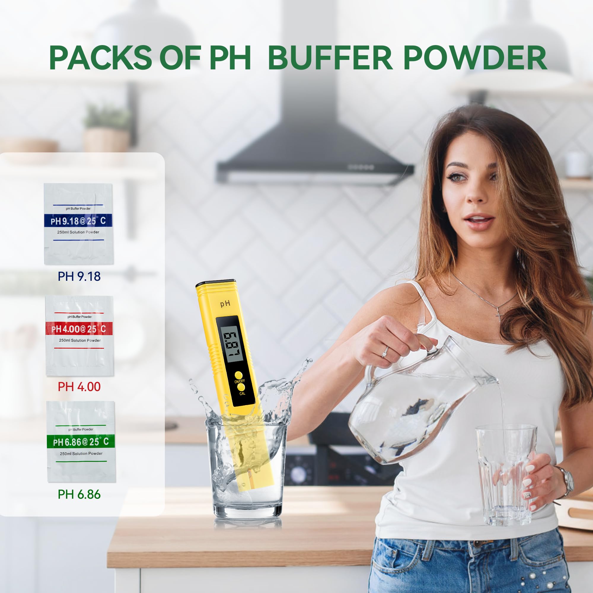 HEYAXA Digital PH Meter for Water, 0.01 PH High Accuracy Pen Type PH Tester for Household Drinking Water, Aquariums, Swimming Pools, PH Range 0-14(Yellow)